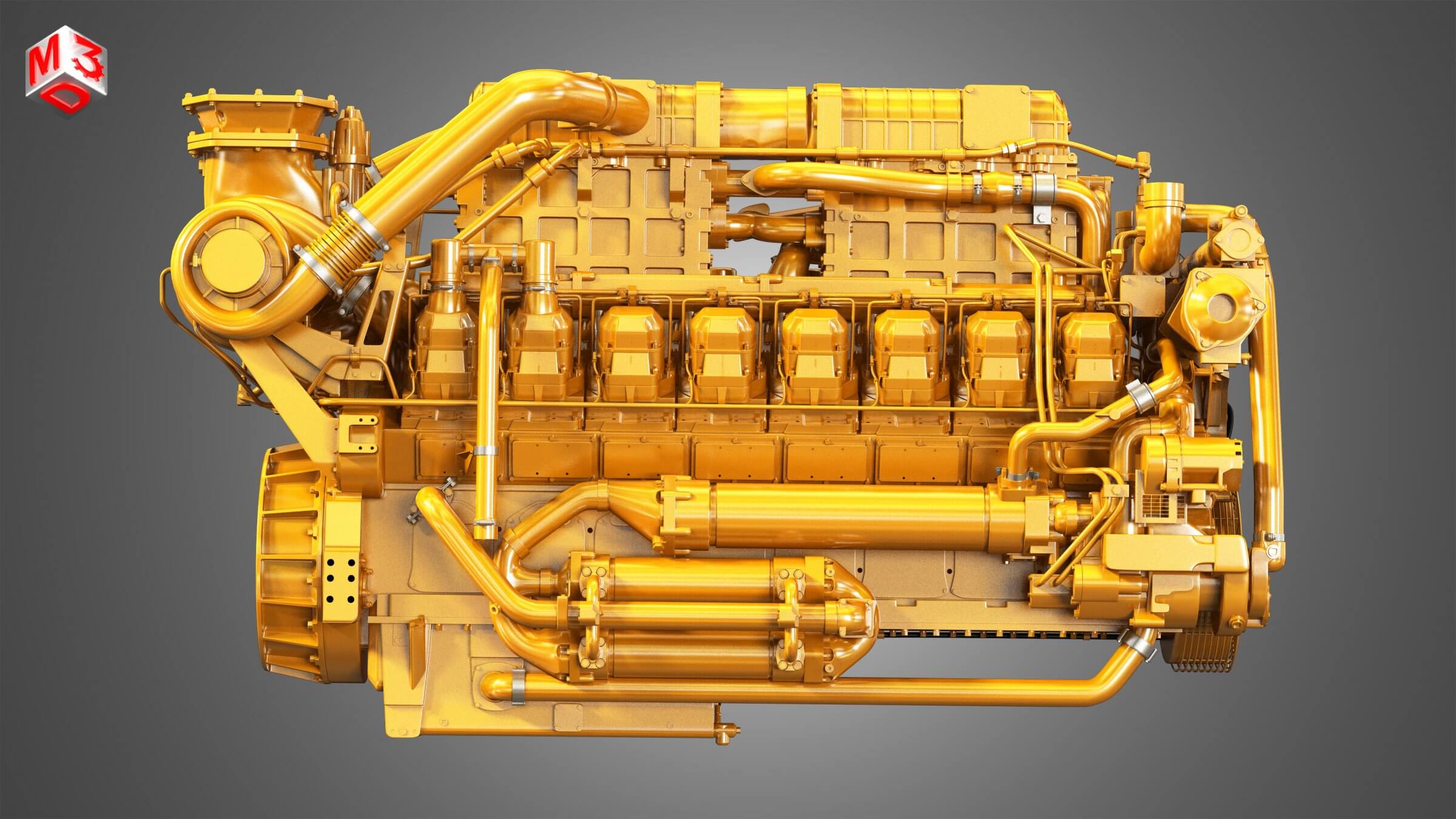 3516C HD Engine - V16 Industrial Diesel Engine 3D Model by Markos3d