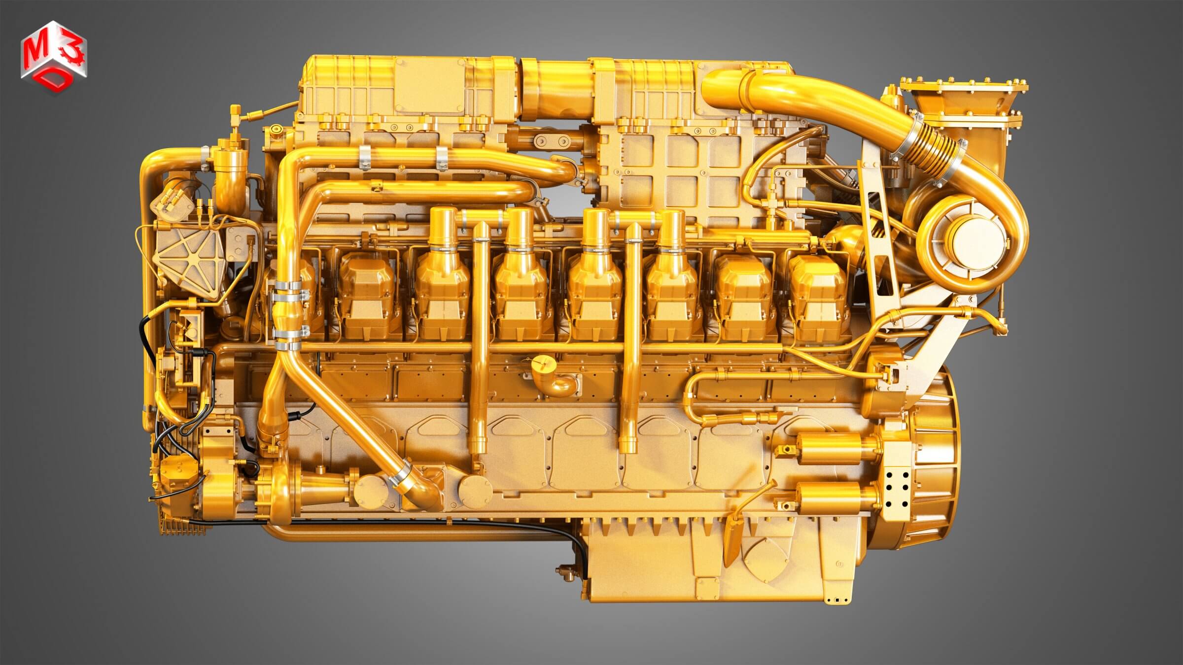 3516C HD Engine - V16 Industrial Diesel Engine 3D Model by Markos3d