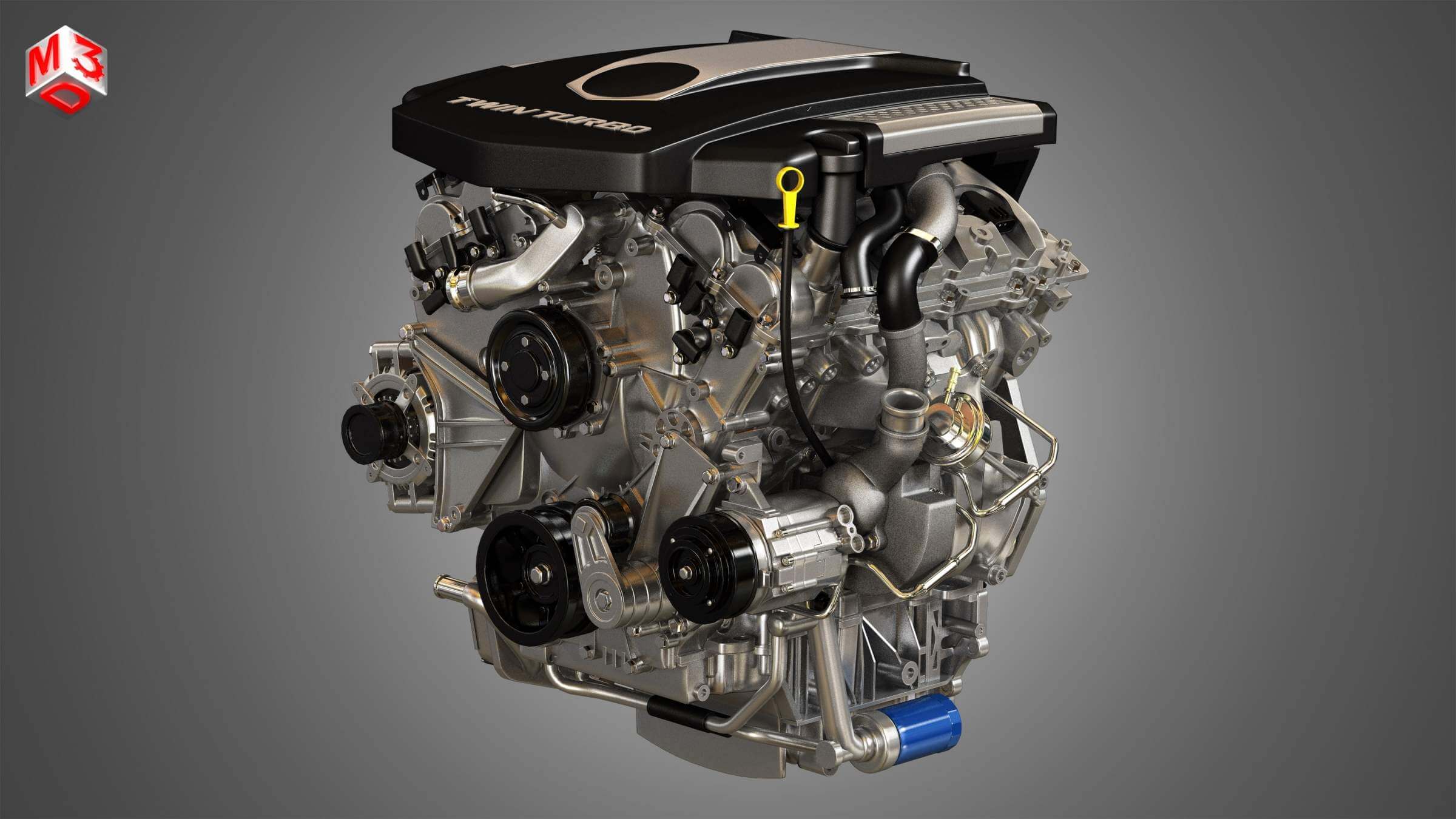 6 Cylinder Engine (Full Parts and Details) - 3D Model by Markos3d
