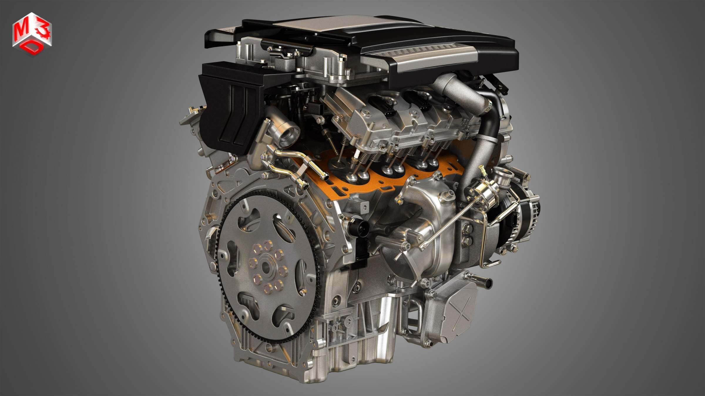 6 Cylinder Engine (Full Parts and Details) - 3D Model by Markos3d