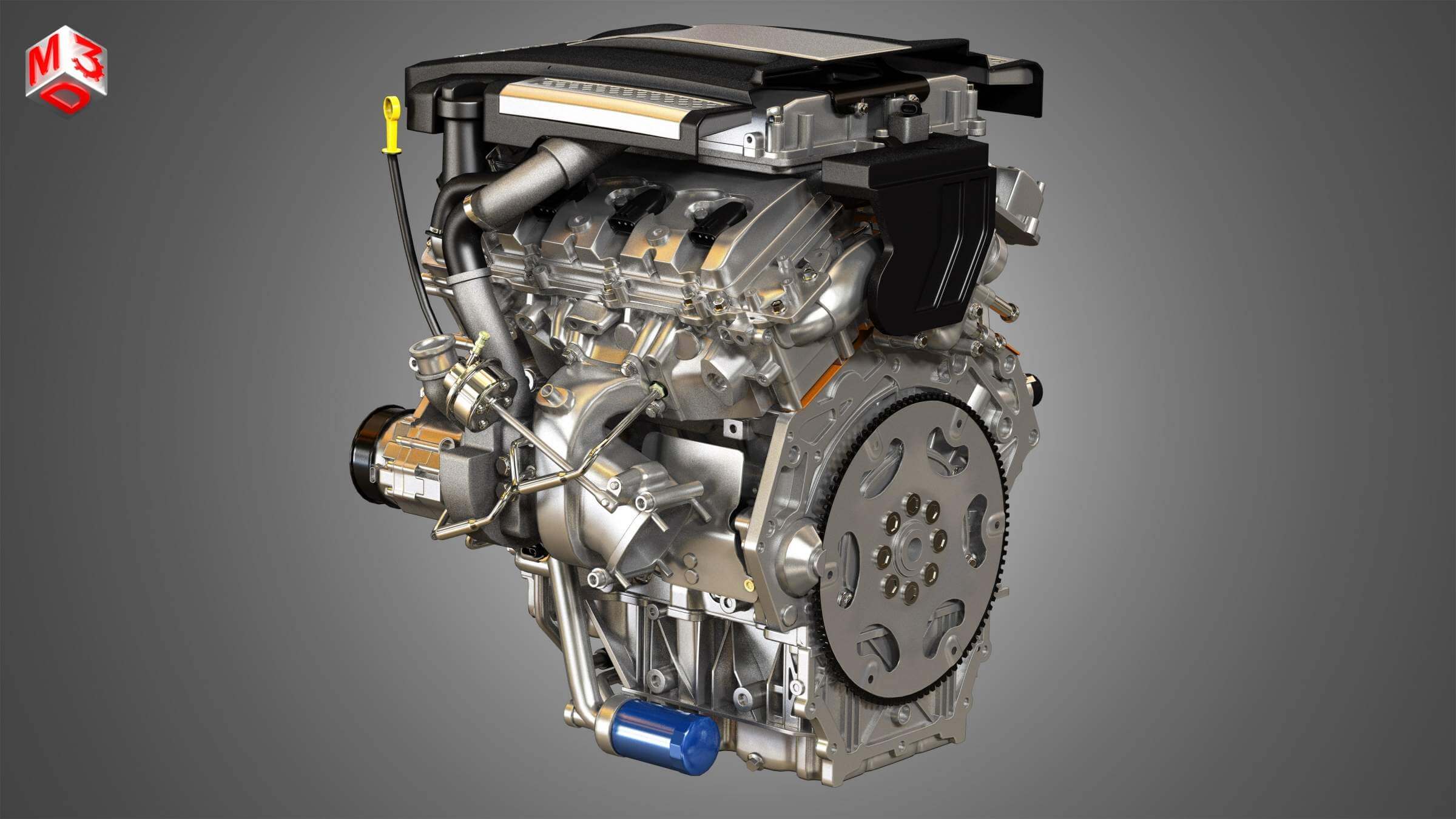 6 Cylinder Engine (Full Parts and Details) - 3D Model by Markos3d