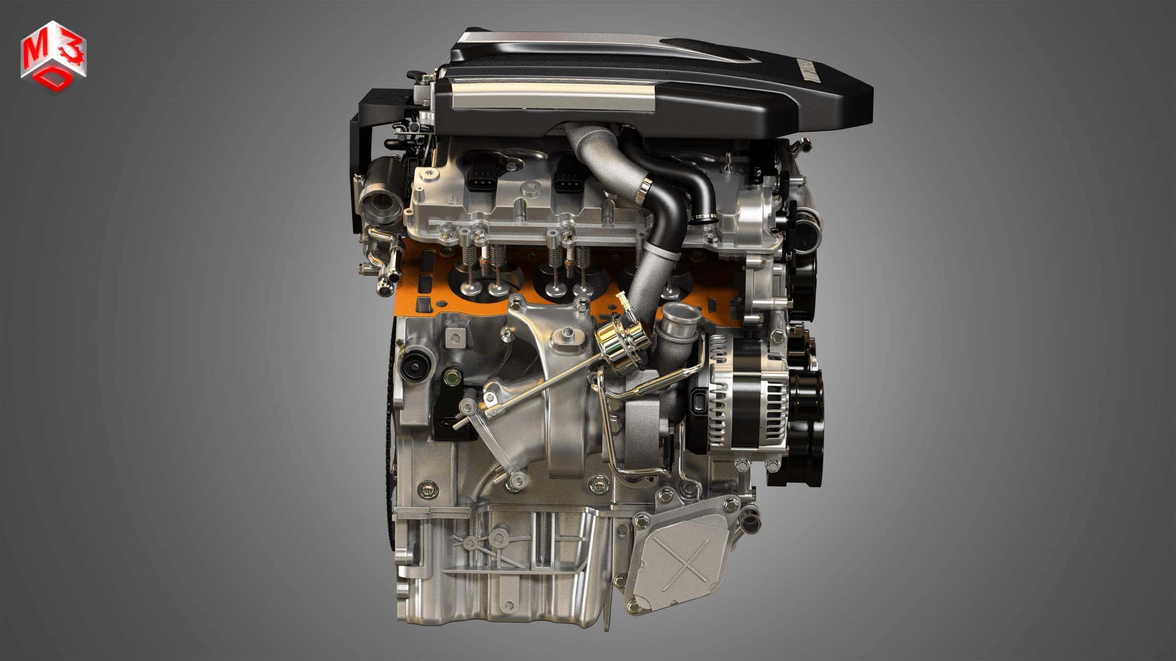 6 Cylinder Engine (Full Parts and Details) - 3D Model by Markos3d