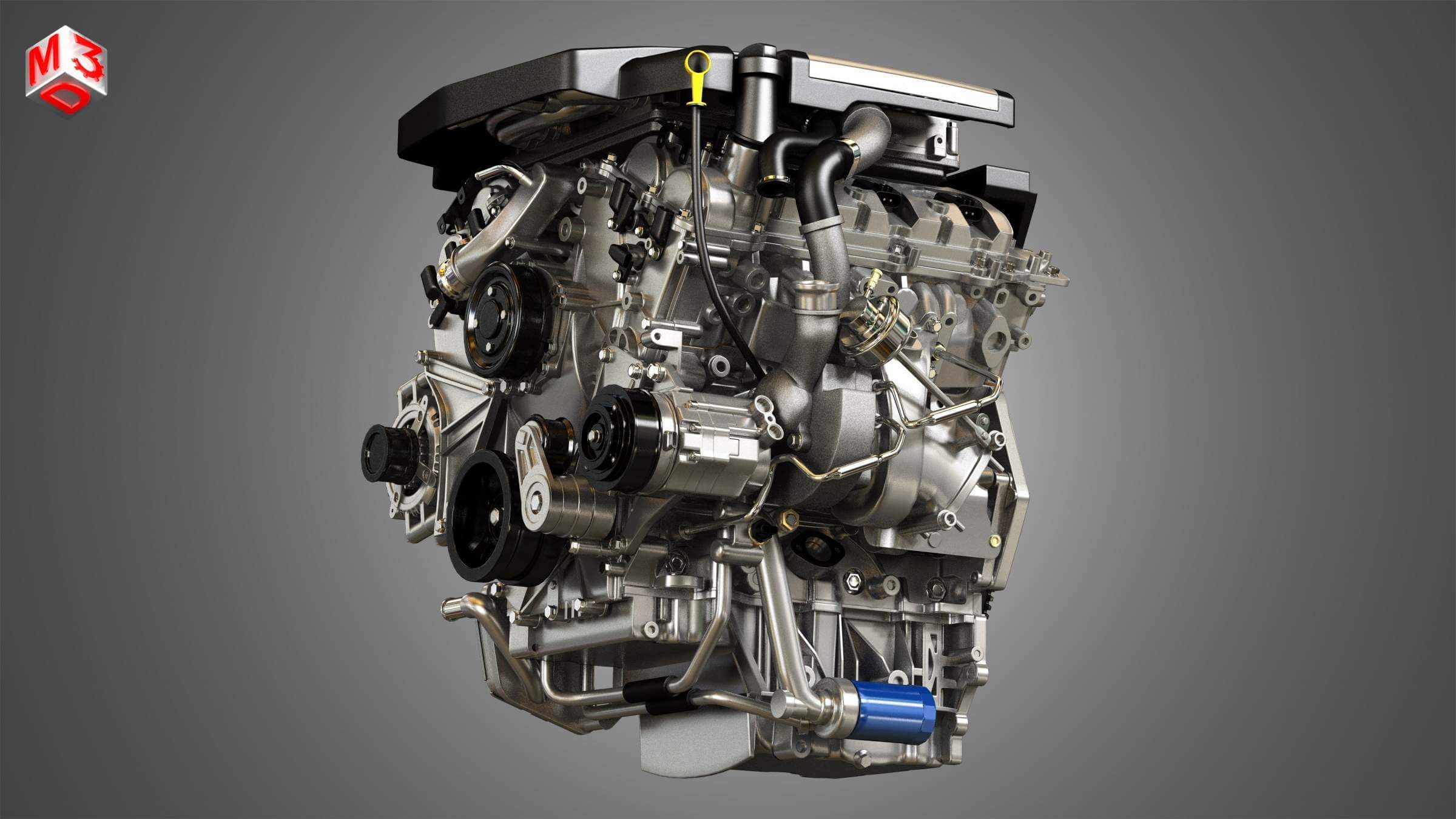 6 Cylinder Engine (Full Parts and Details) - 3D Model by Markos3d