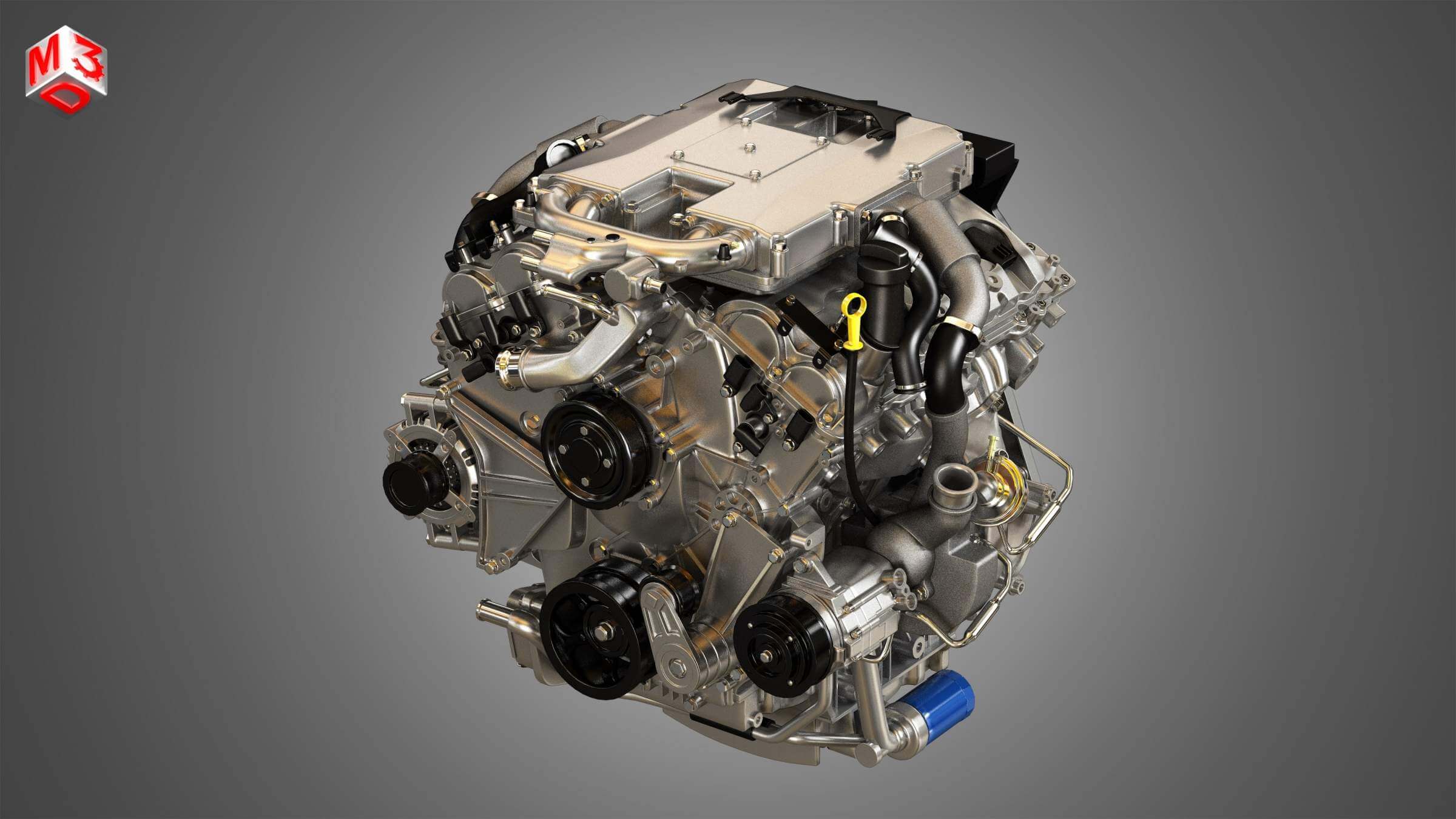 6 Cylinder Engine (Full Parts and Details) - 3D Model by Markos3d