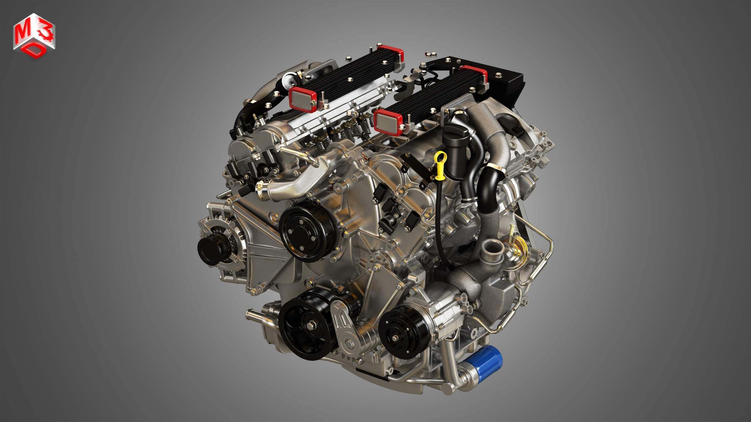6 Cylinder Engine (Full Parts and Details) - 3D Model by Markos3d
