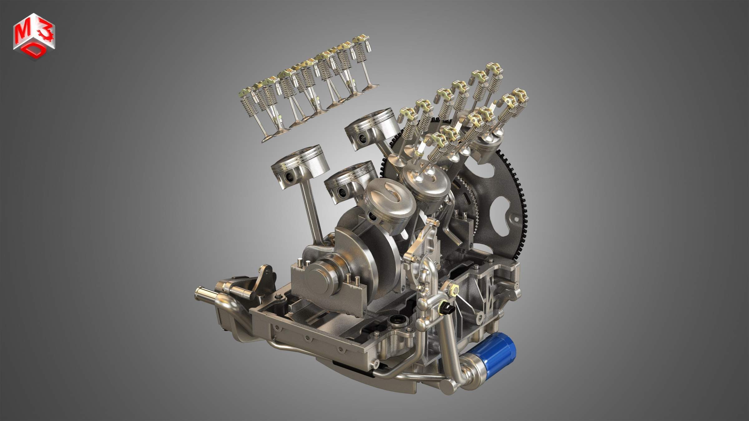6 Cylinder Engine (Full Parts and Details) - 3D Model by Markos3d
