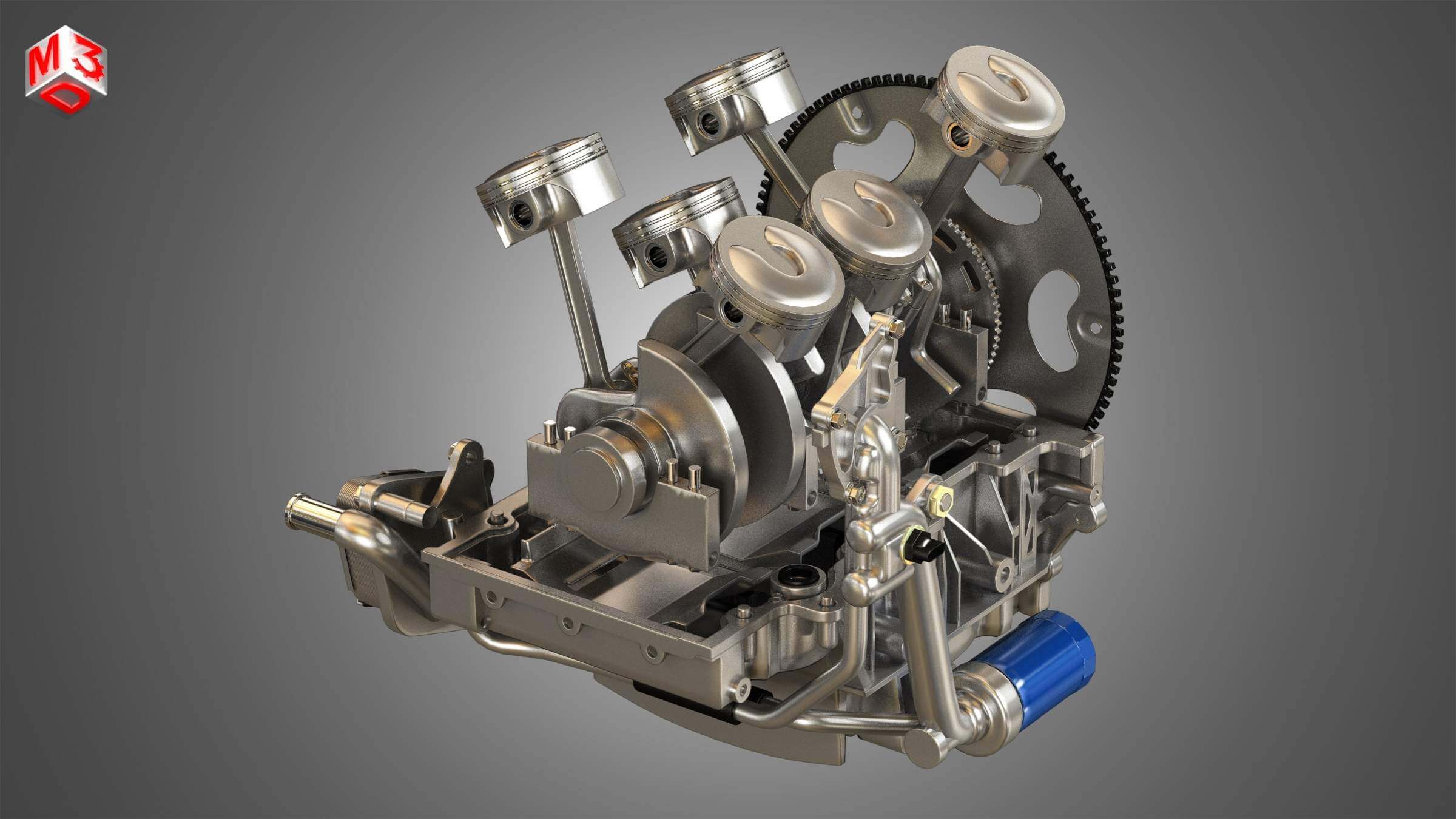 6 Cylinder Engine (Full Parts and Details) - 3D Model by Markos3d
