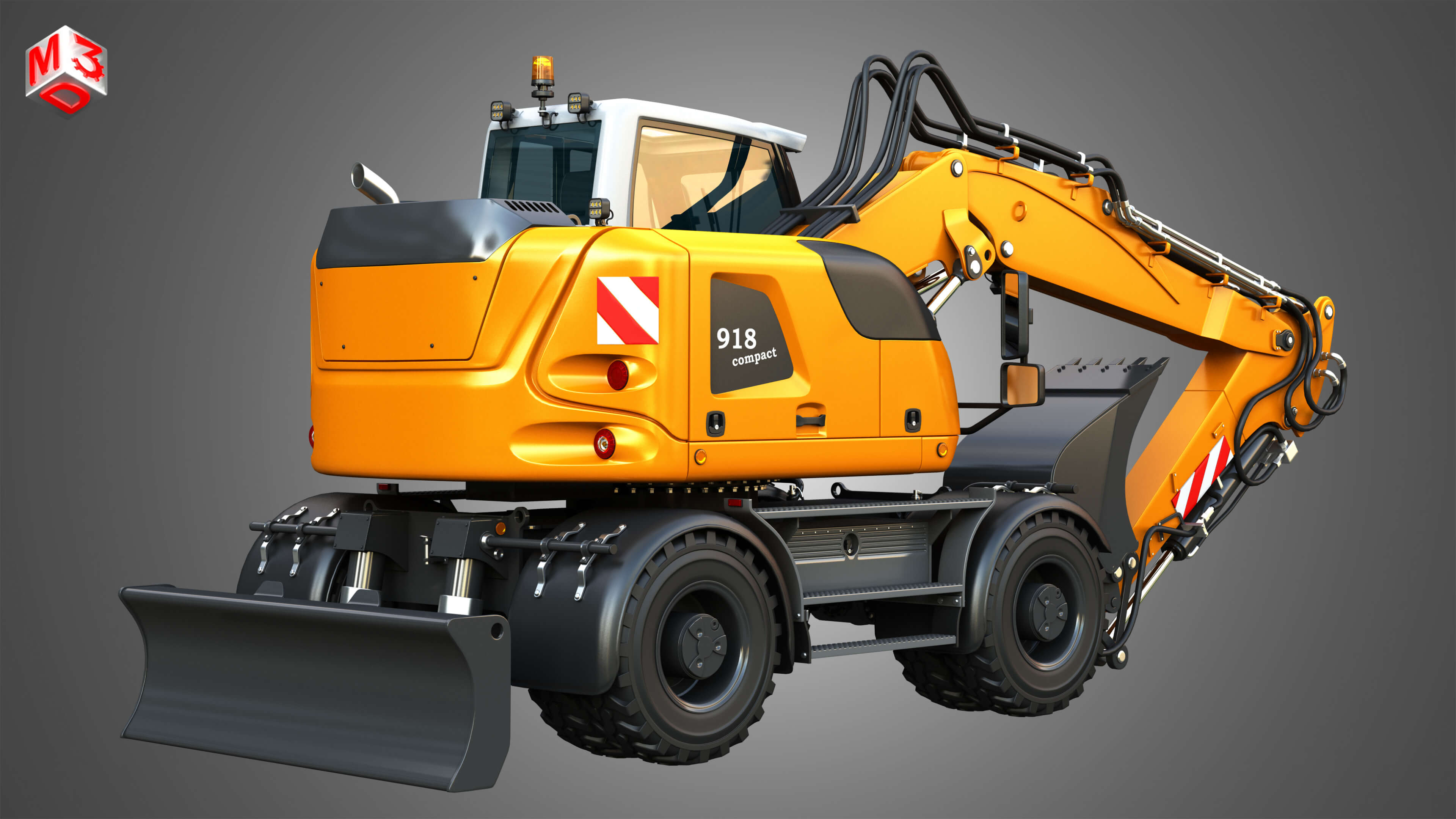 A918 Compact Litronic - Wheeled Excavator 3D Model by Markos3d