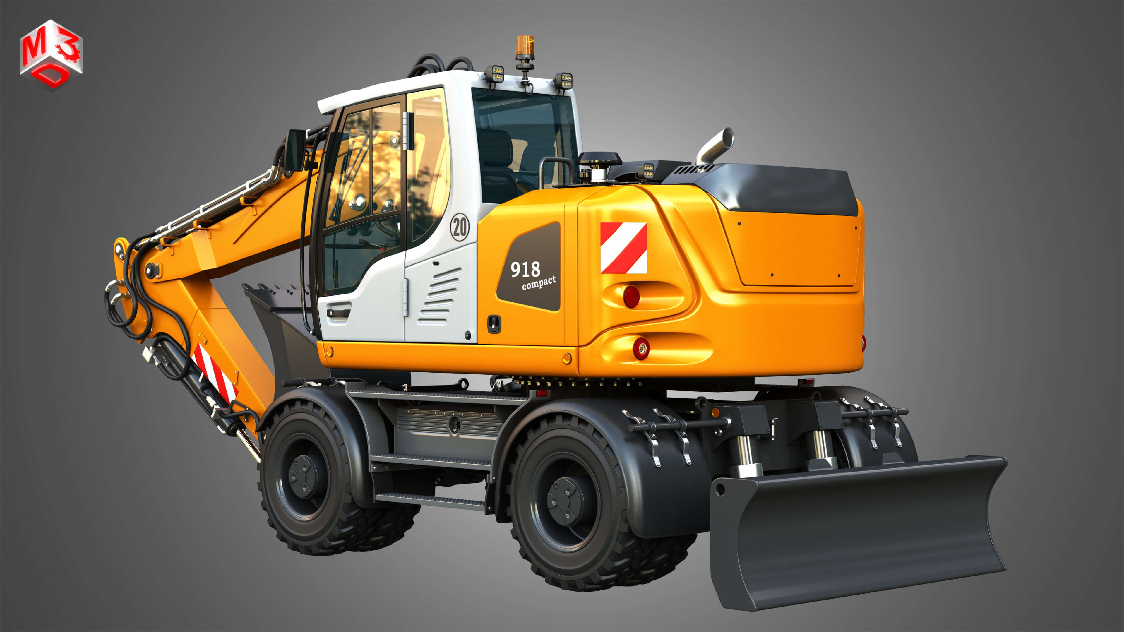 A918 Compact Litronic - Wheeled Excavator 3D Model by Markos3d