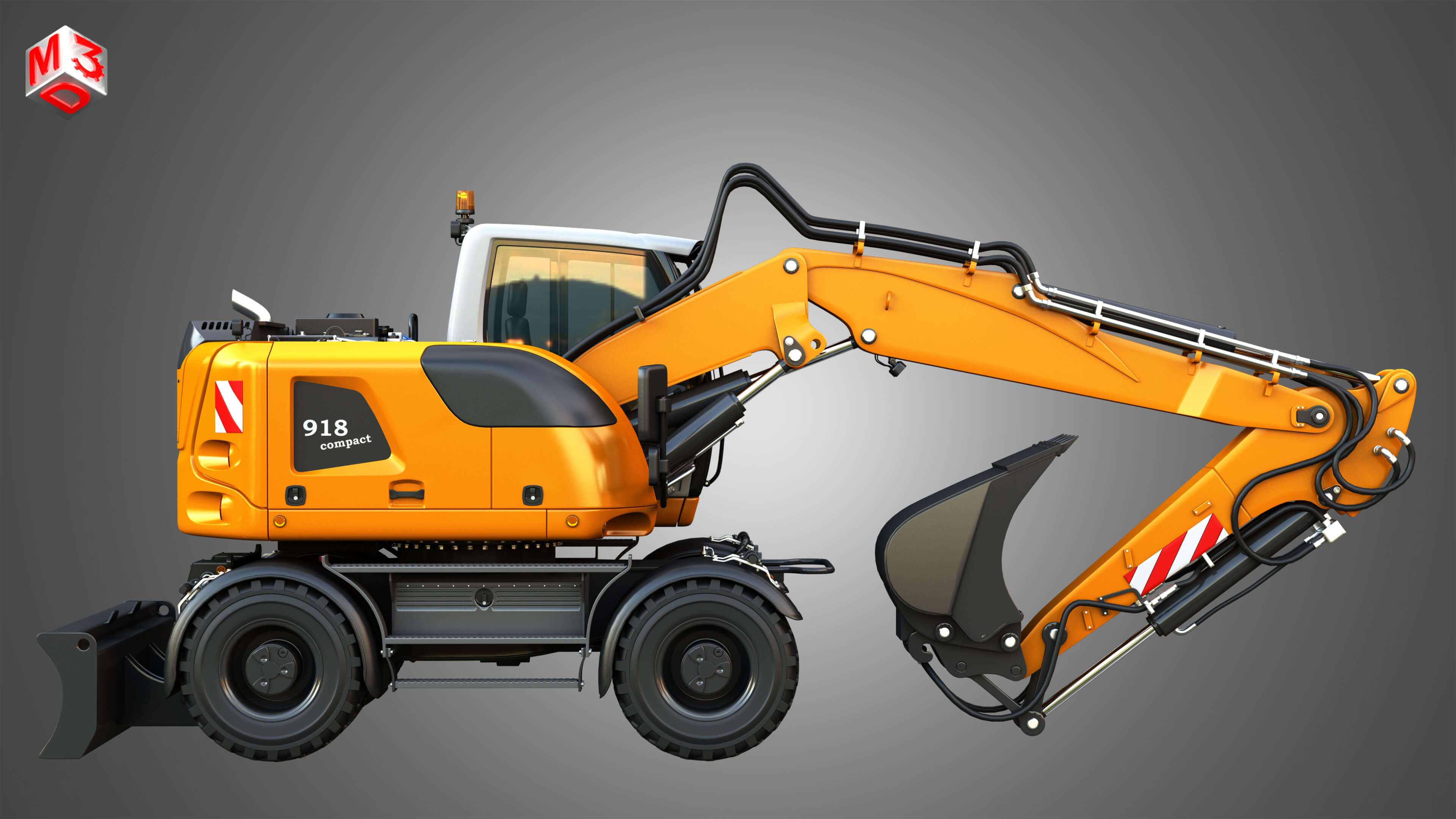 A918 Compact Litronic - Wheeled Excavator 3D Model by Markos3d