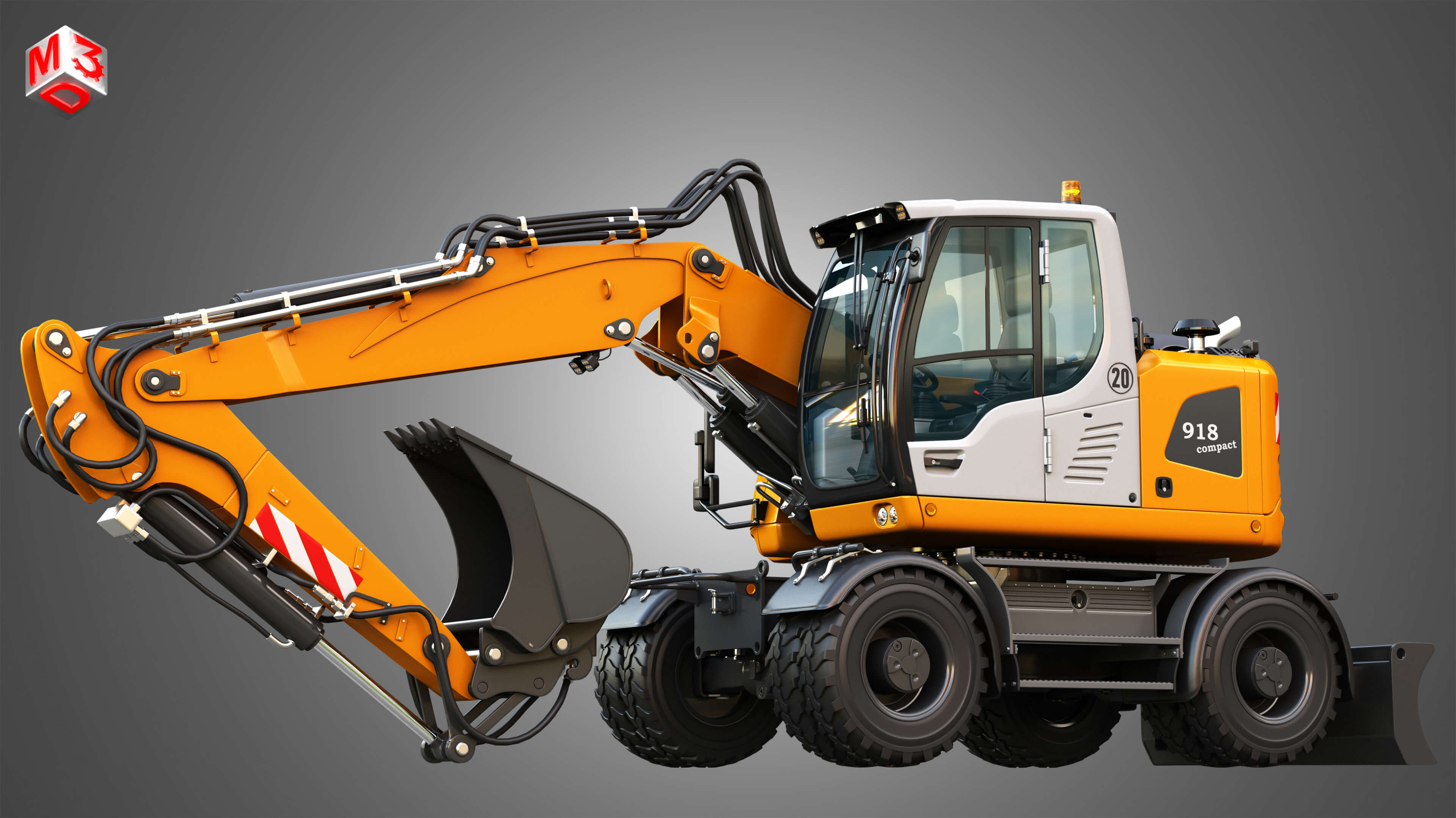 A918 Compact Litronic - Wheeled Excavator 3D Model by Markos3d