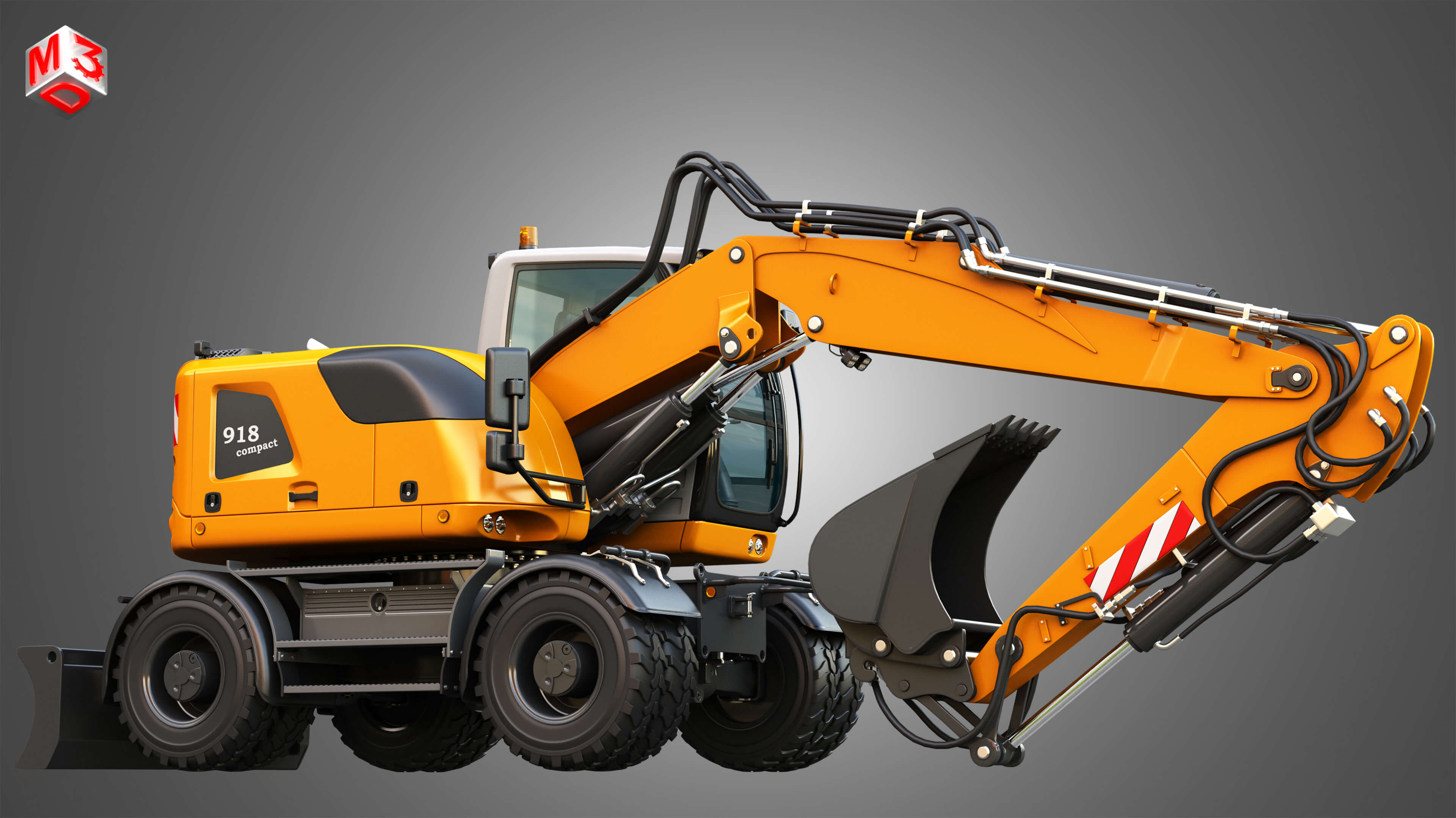 A918 Compact Litronic - Wheeled Excavator 3D Model by Markos3d