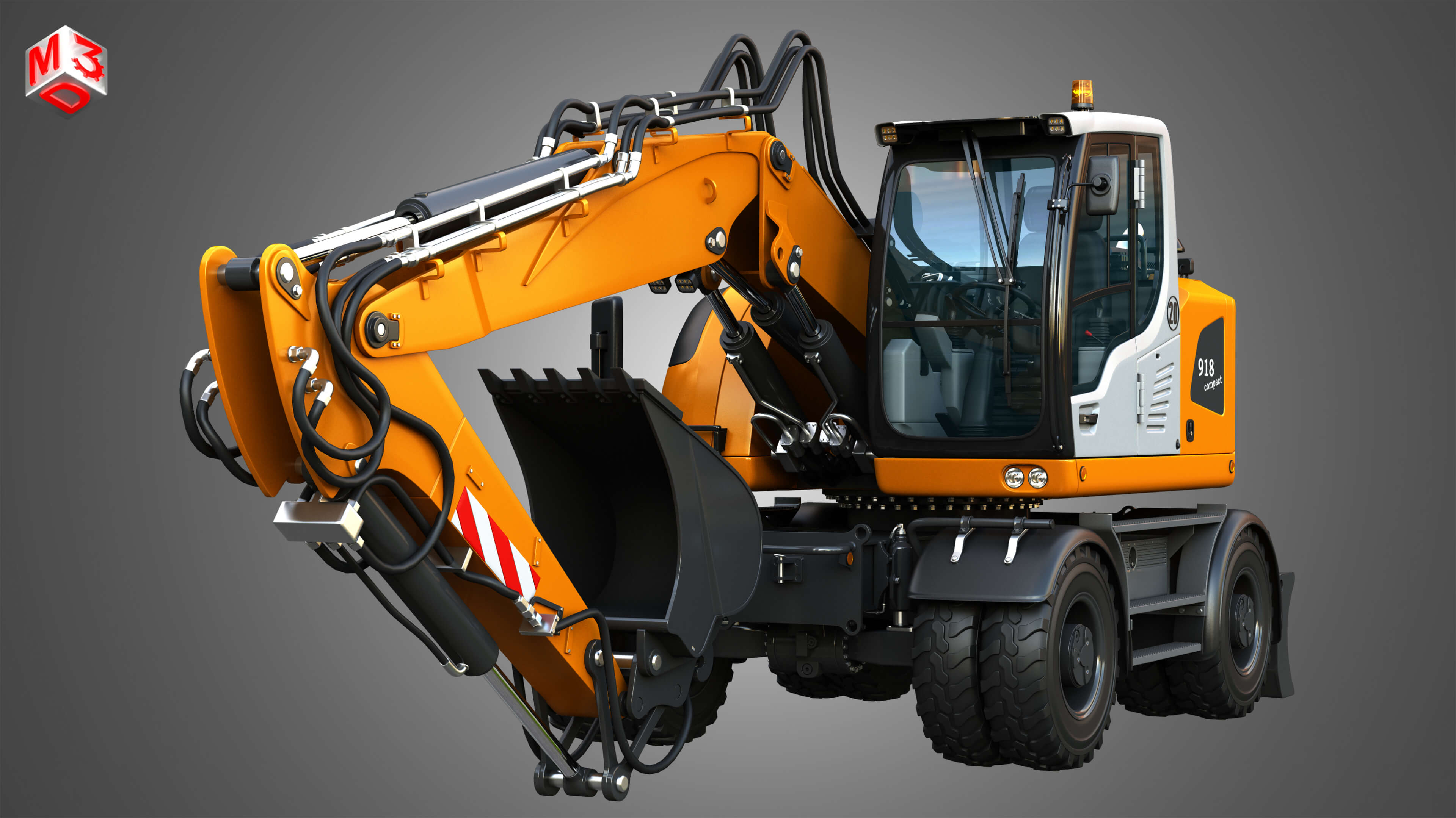 A918 Compact Litronic - Wheeled Excavator 3D Model by Markos3d