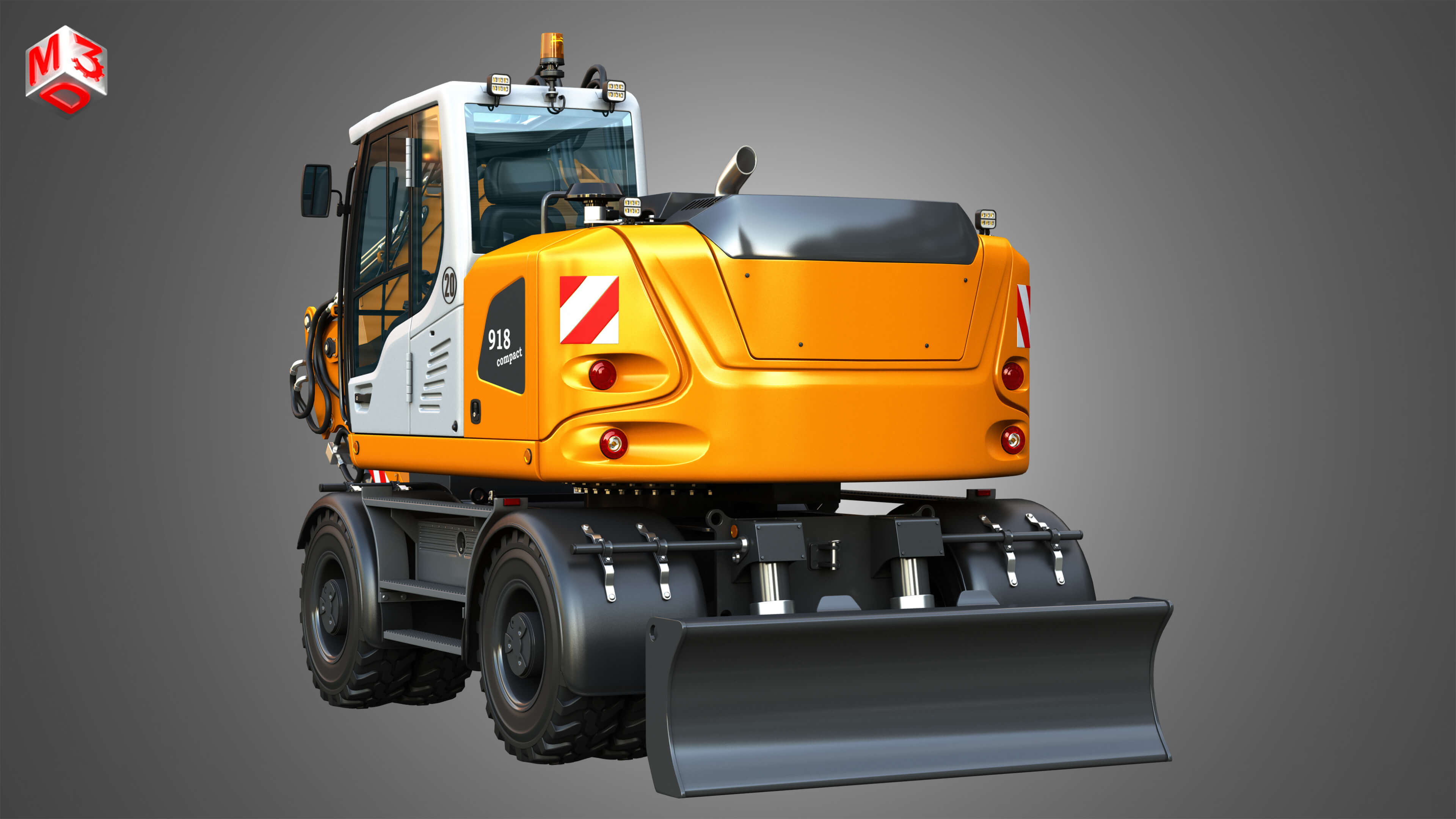 A918 Compact Litronic - Wheeled Excavator 3D Model by Markos3d