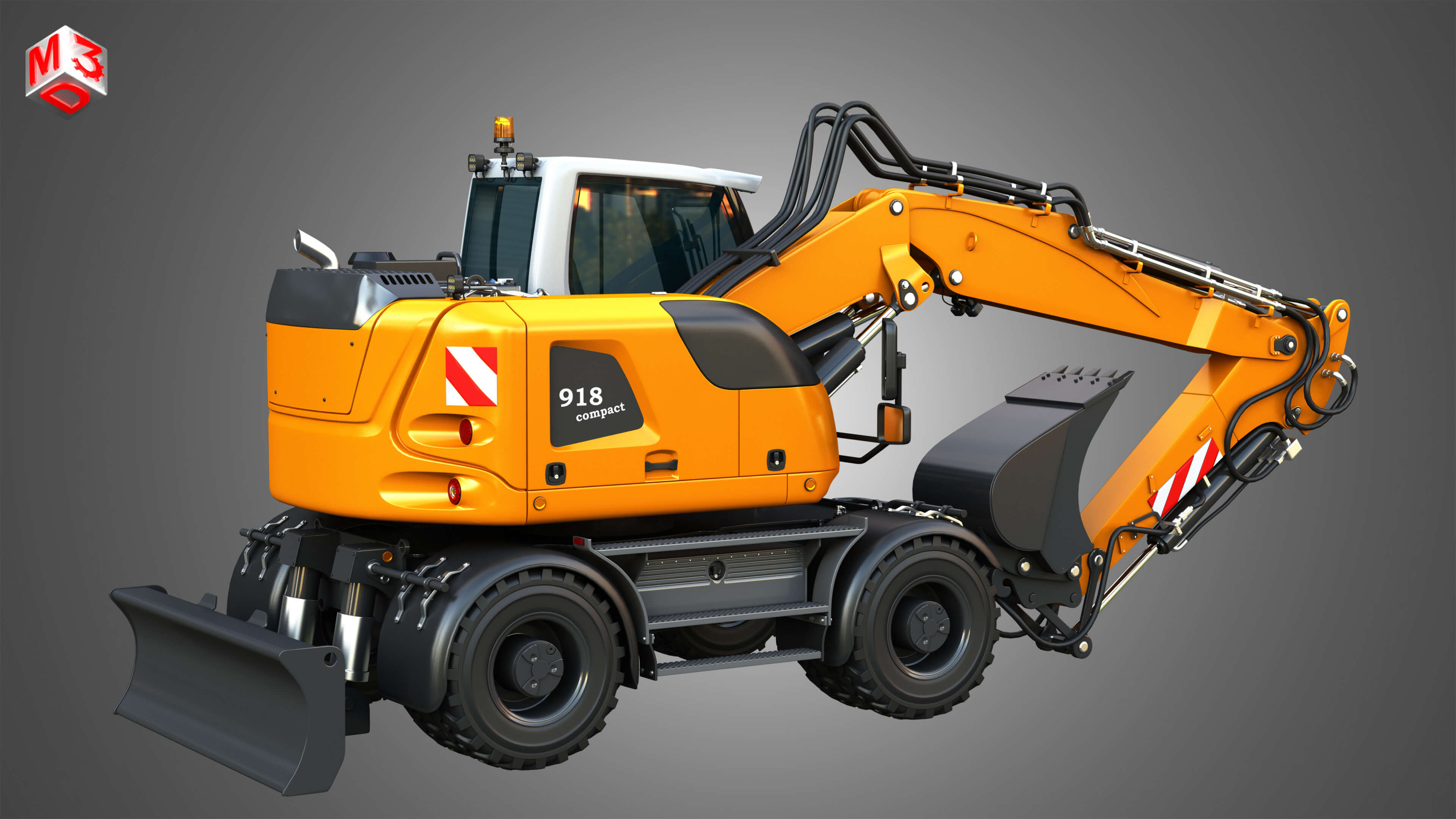 A918 Compact Litronic - Wheeled Excavator 3D Model by Markos3d
