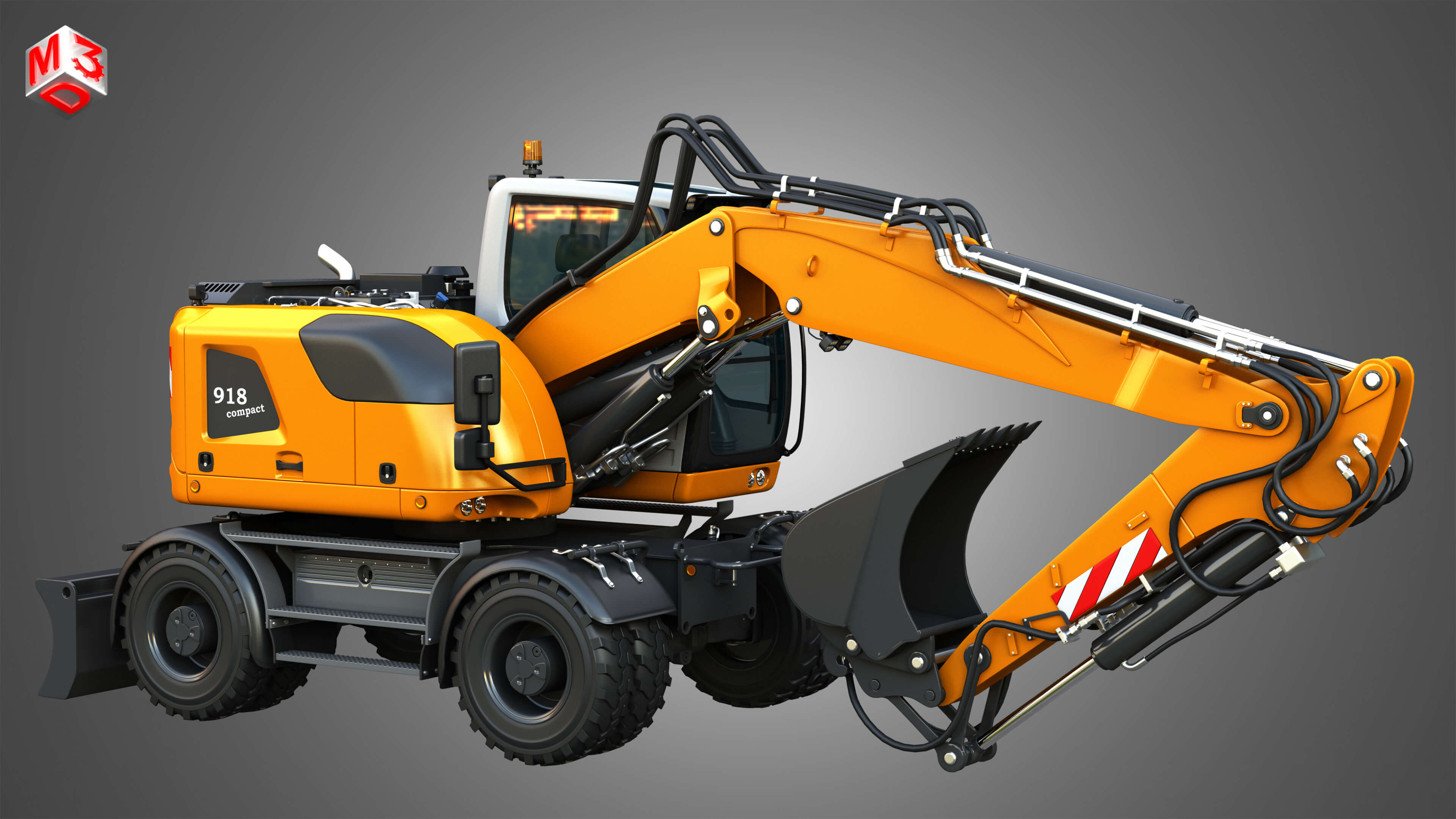 A918 Compact Litronic - Wheeled Excavator 3D Model by Markos3d