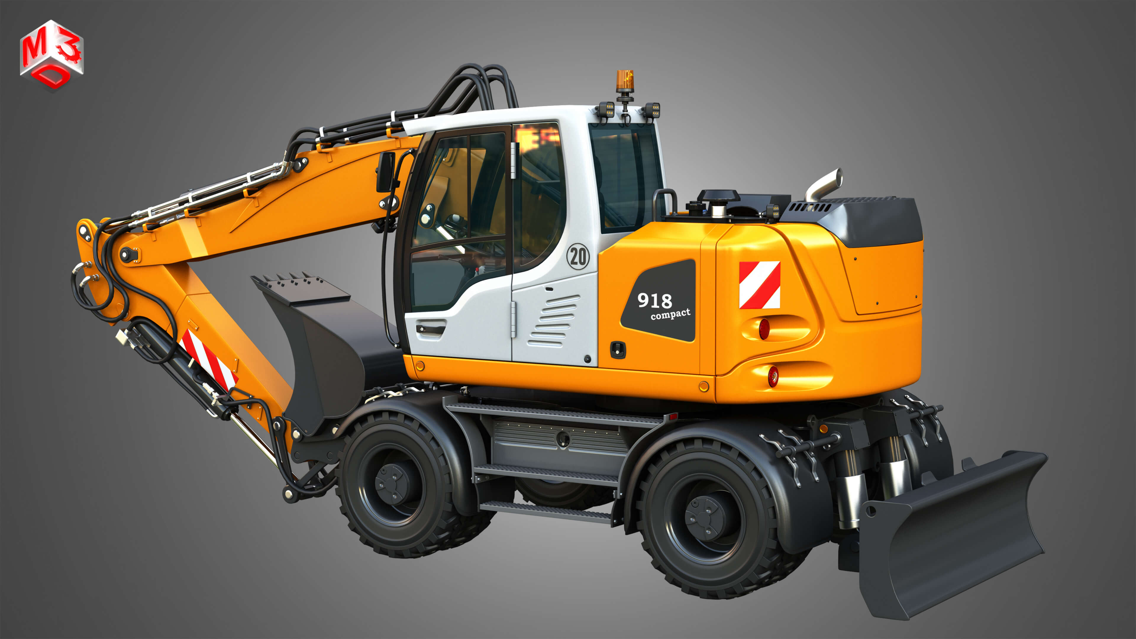 A918 Compact Litronic - Wheeled Excavator 3D Model by Markos3d