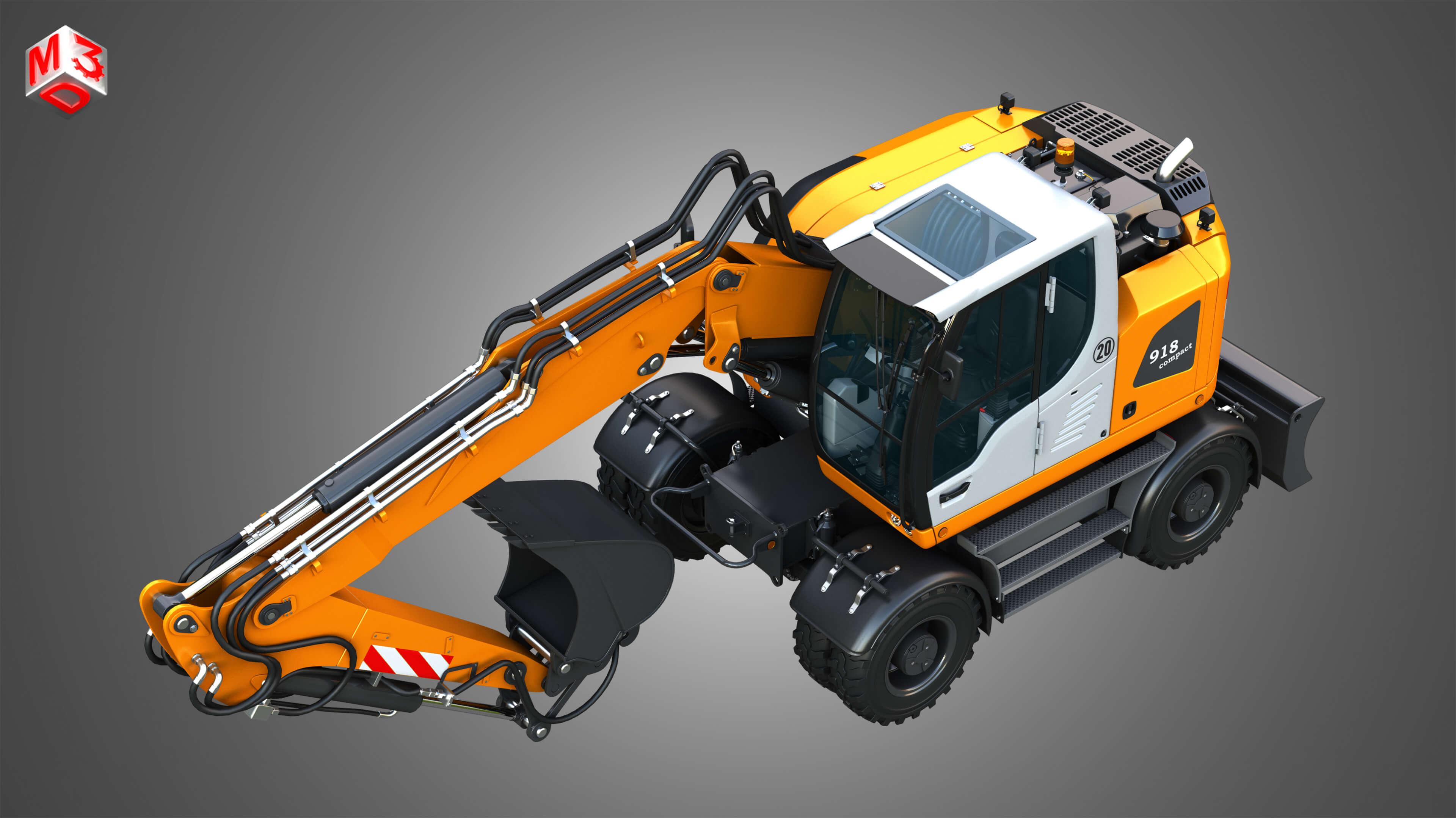 A918 Compact Litronic - Wheeled Excavator 3D Model by Markos3d