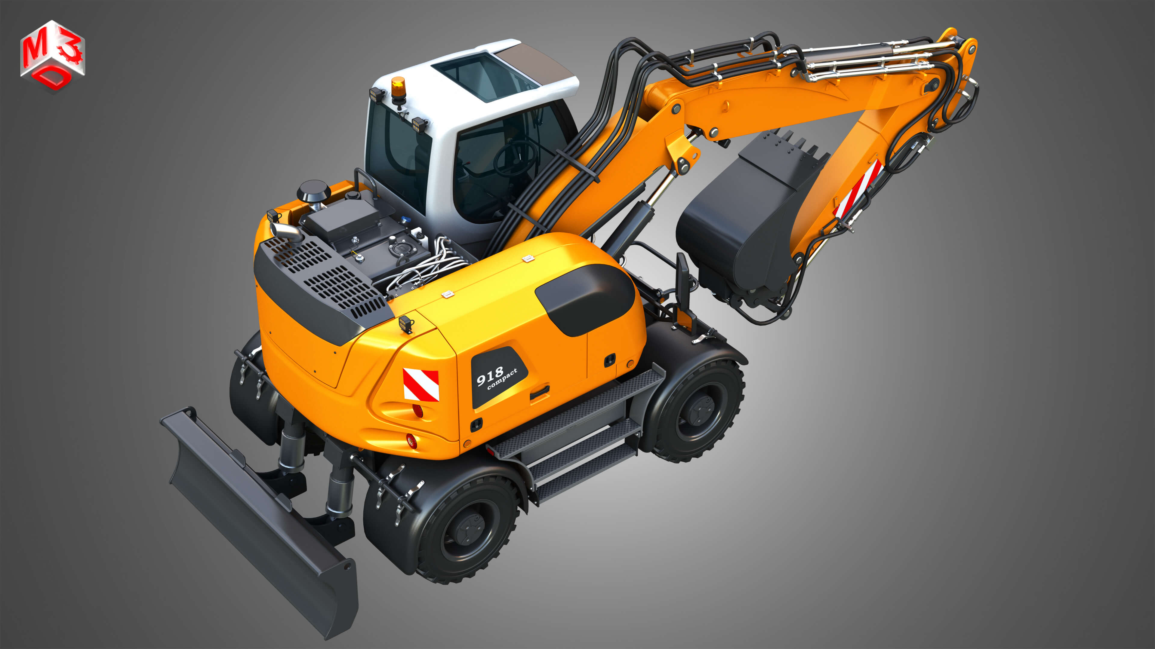 A918 Compact Litronic - Wheeled Excavator 3D Model by Markos3d