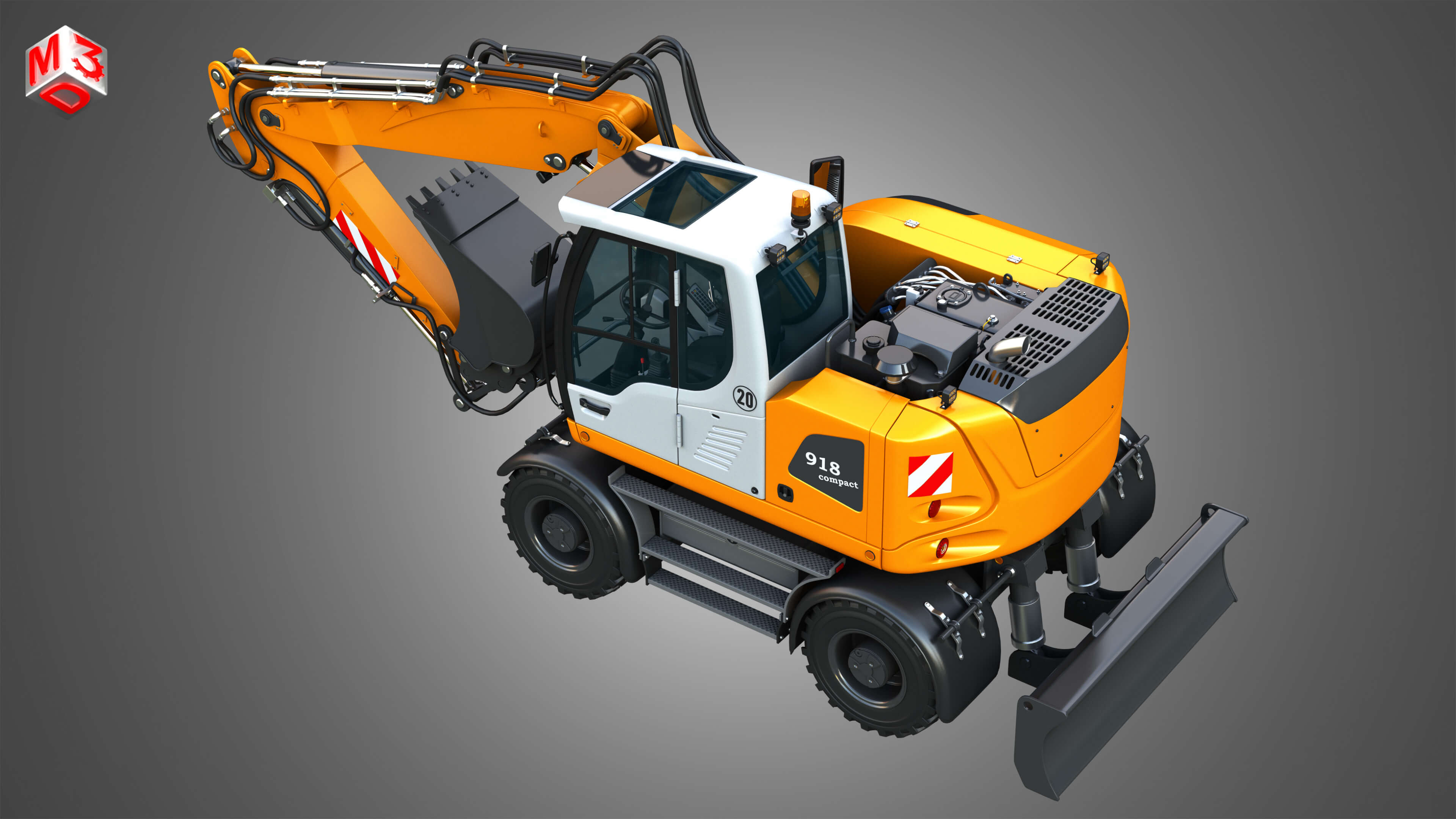 A918 Compact Litronic - Wheeled Excavator 3D Model by Markos3d