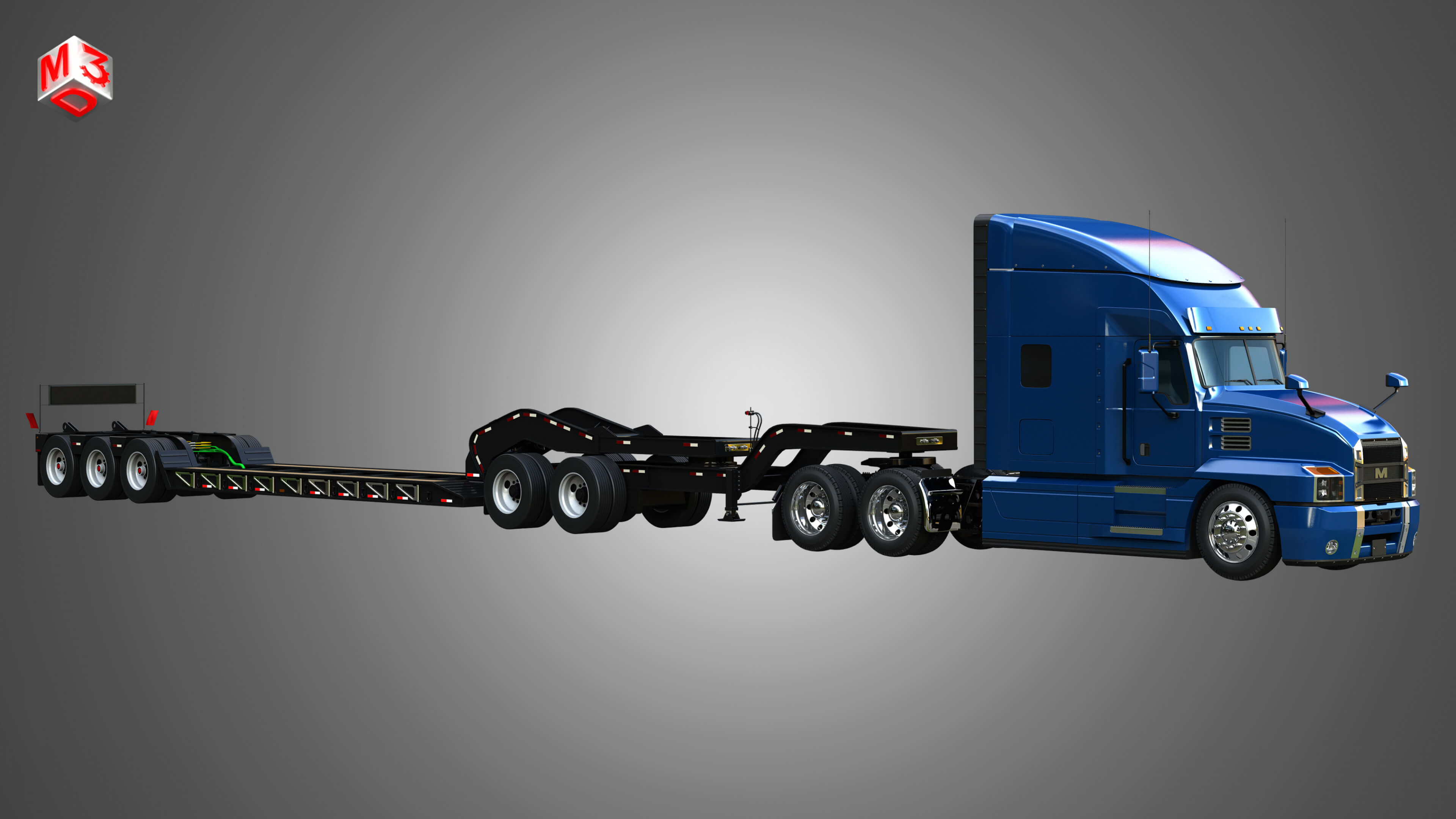 Anthem 64T Truck With Lowboy Double Trailer - Oversize Load 3D Model by ...