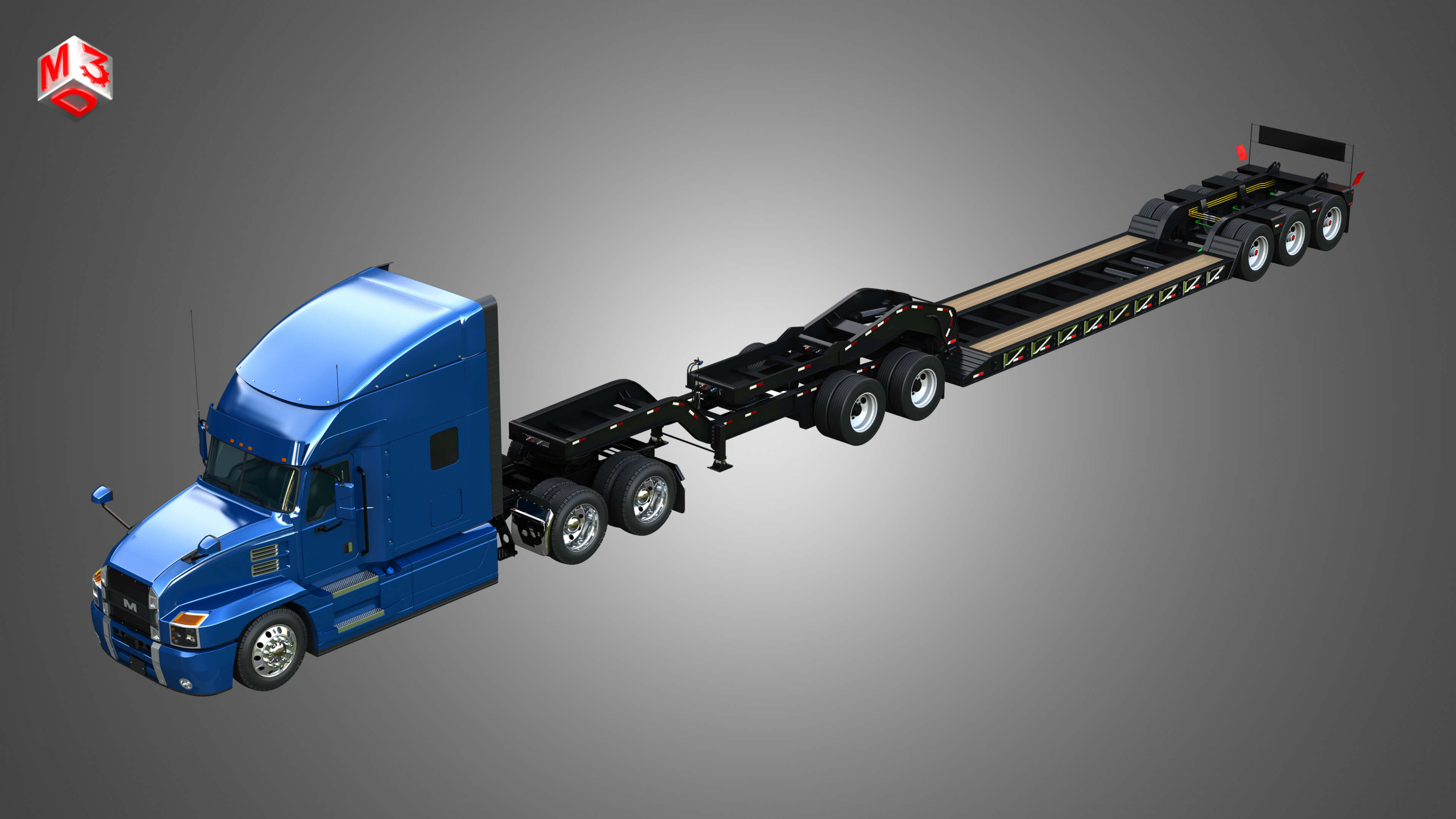 Anthem 64T Truck With Lowboy Double Trailer - Oversize Load 3D Model by ...