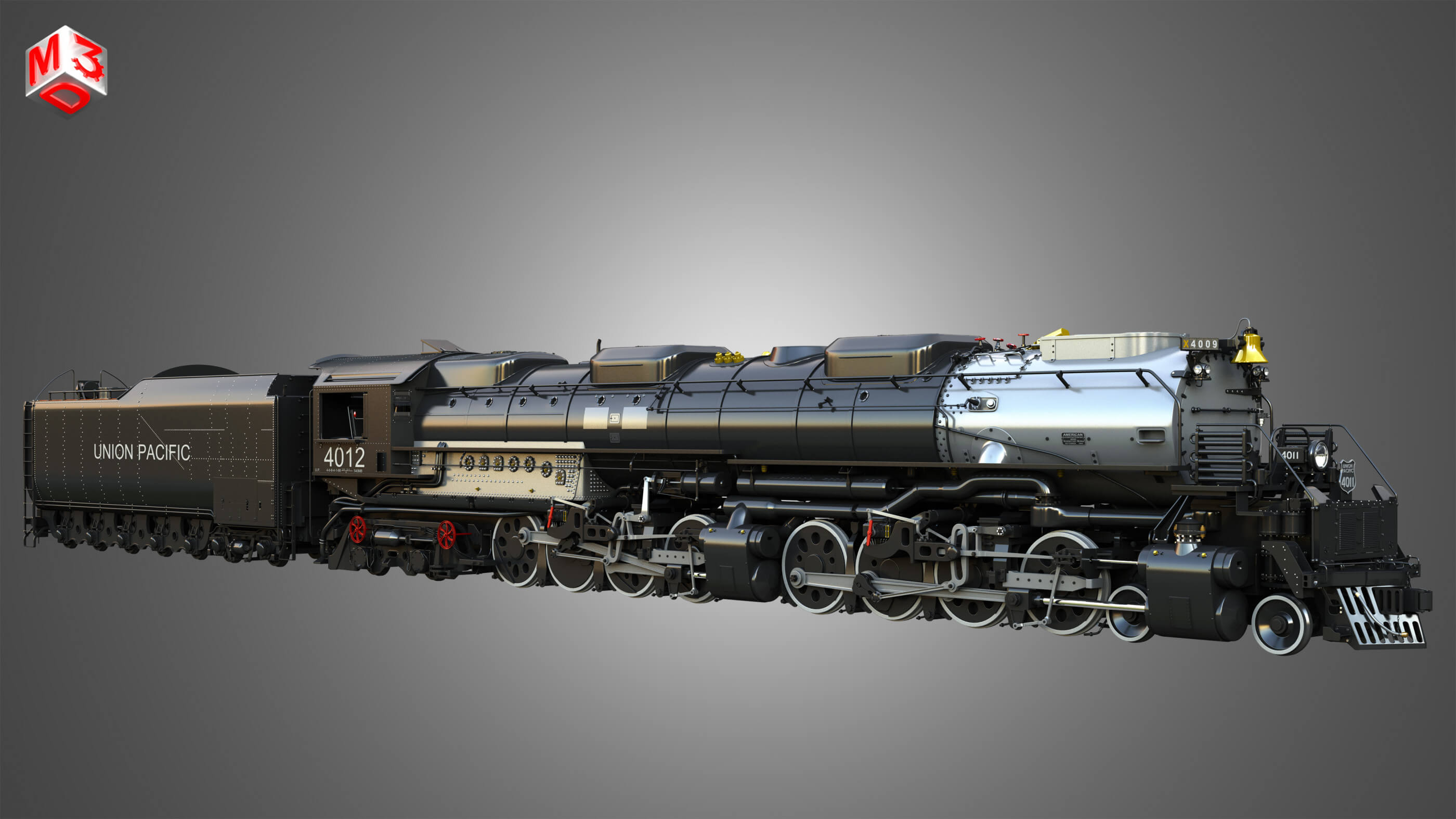 Big Boy 4014 - Steam Locomotive With Coal Wagon 3D Model by Markos3d