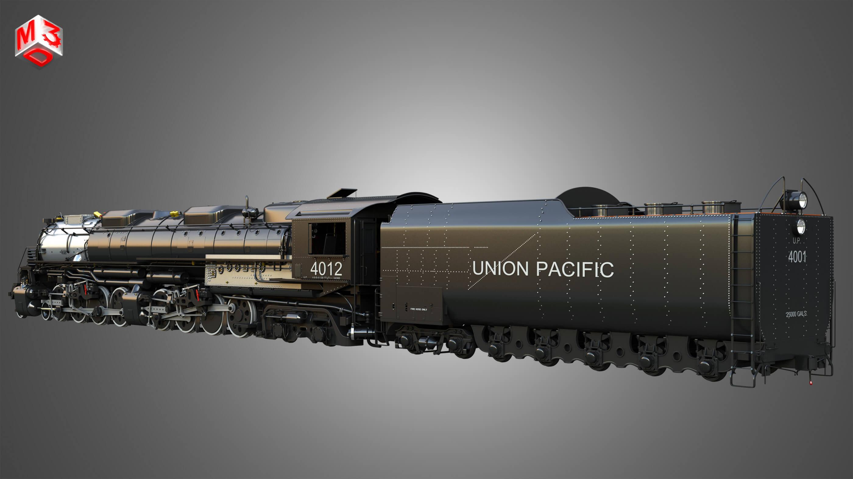Big Boy 4014 - Steam Locomotive With Coal Wagon 3D Model by Markos3d