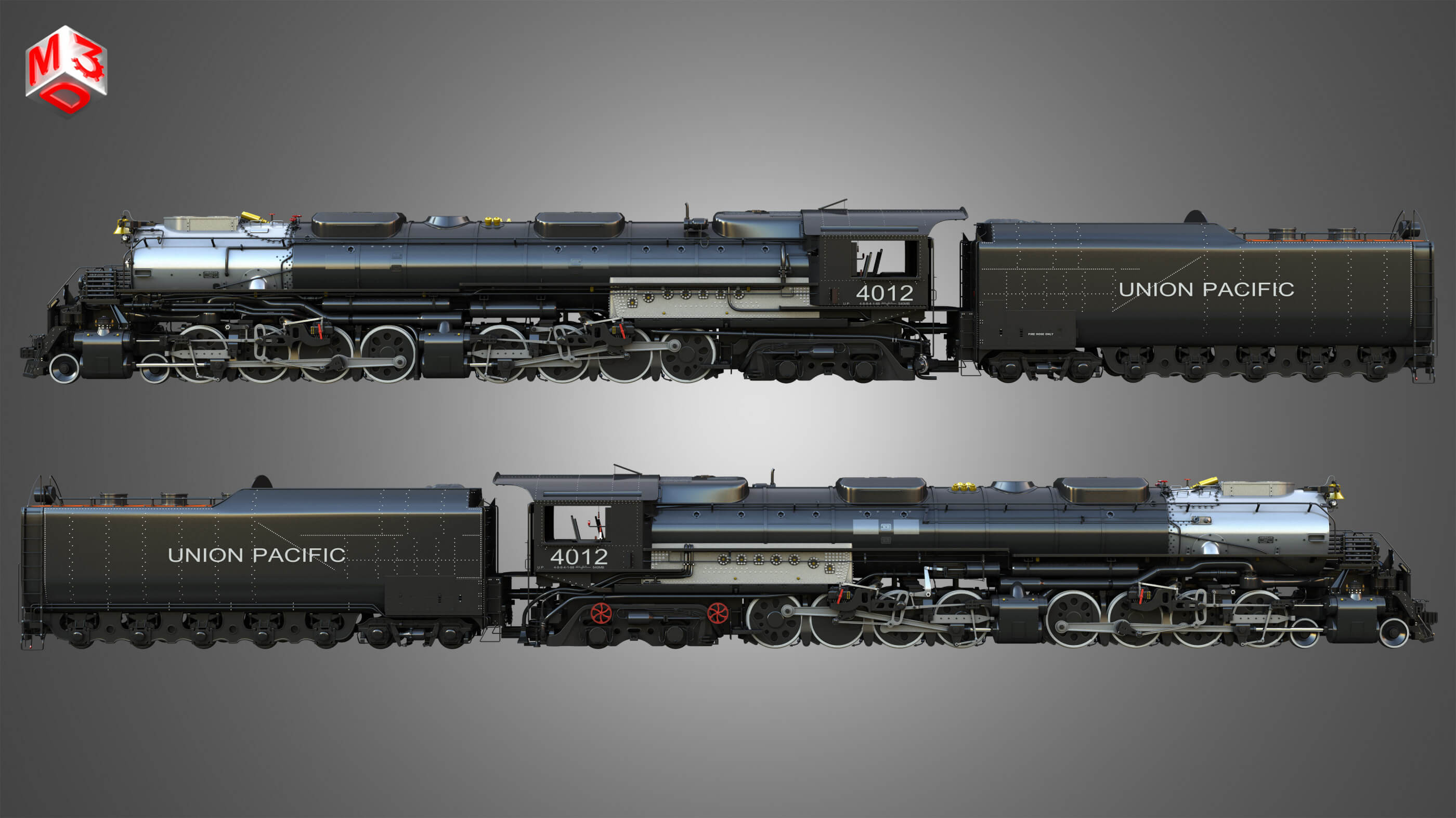Big Boy 4014 - Steam Locomotive With Coal Wagon 3D Model by Markos3d