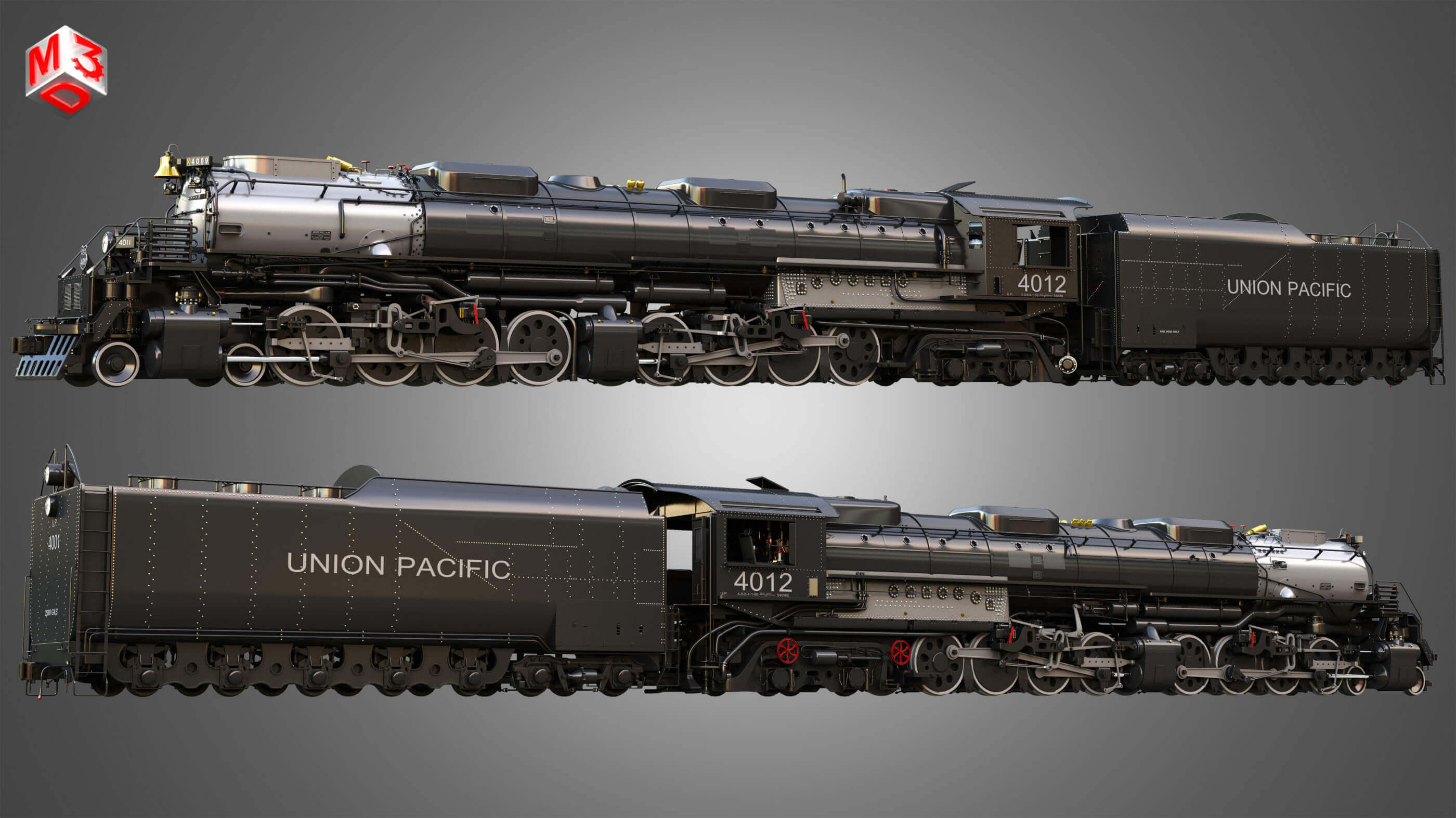 Big Boy 4014 - Steam Locomotive With Coal Wagon 3D Model by Markos3d