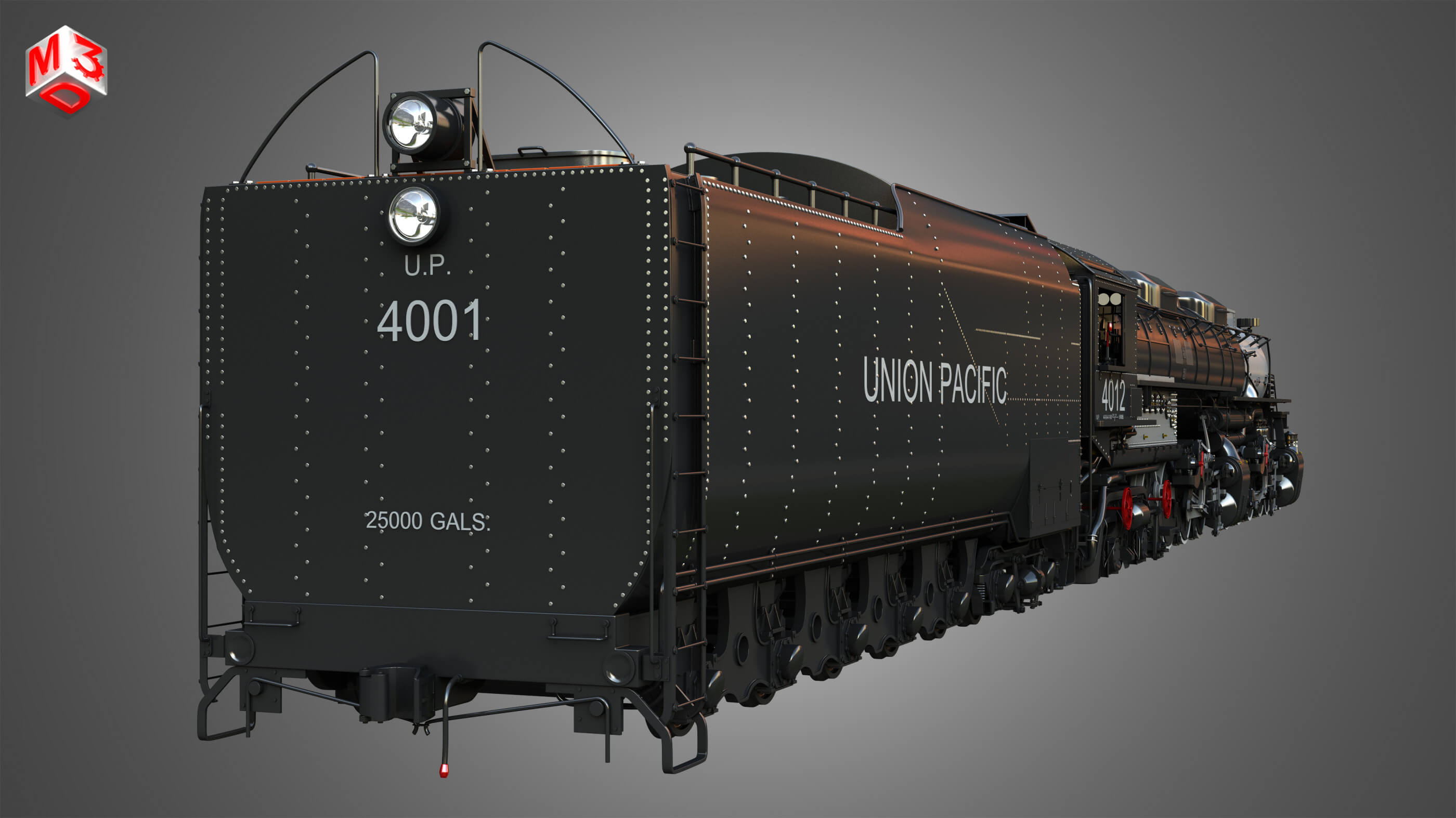 Big Boy 4014 - Steam Locomotive With Coal Wagon 3D Model by Markos3d