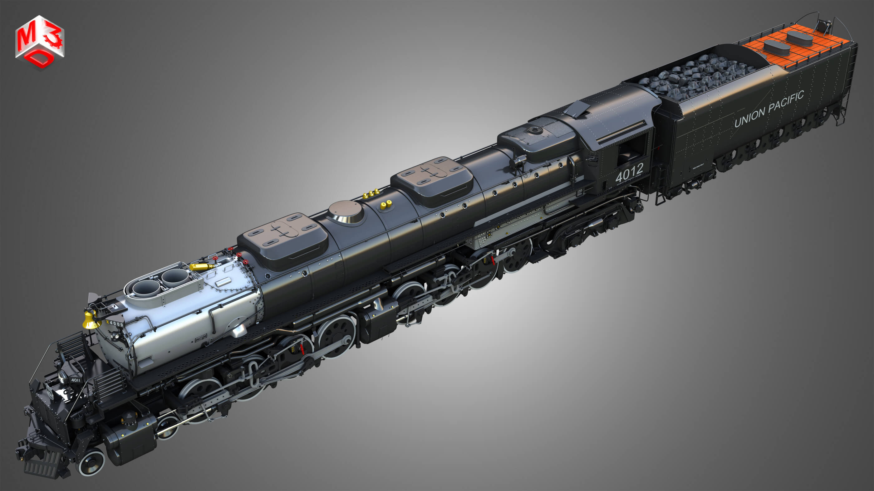 Big Boy 4014 - Steam Locomotive With Coal Wagon 3D Model by Markos3d