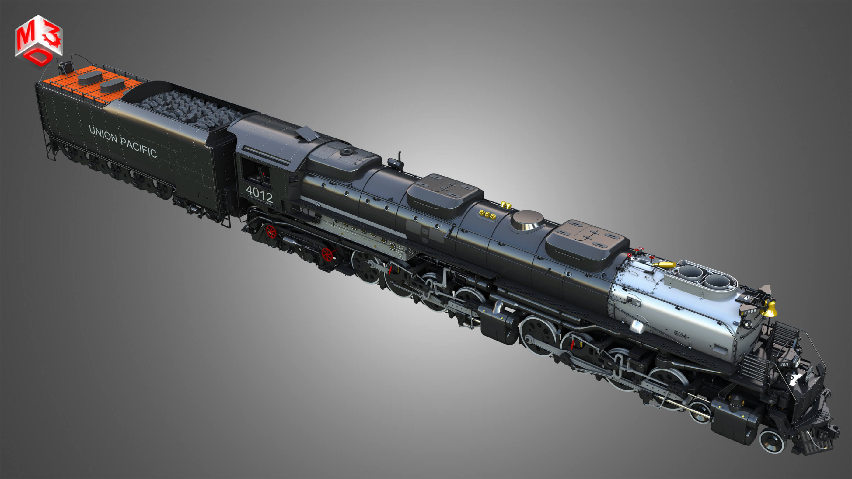 Big Boy 4014 - Steam Locomotive With Coal Wagon 3D Model by Markos3d