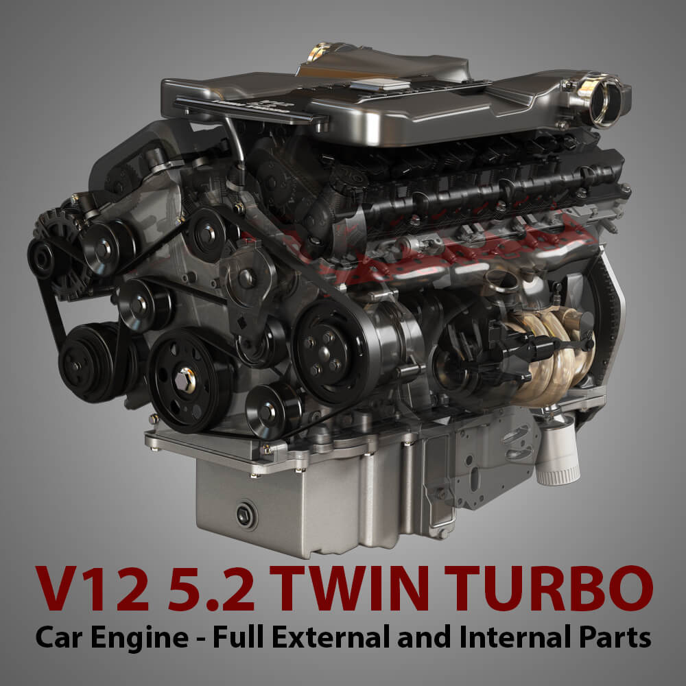 V12 Twin Turbo Car - Engine Full Internal and External Parts