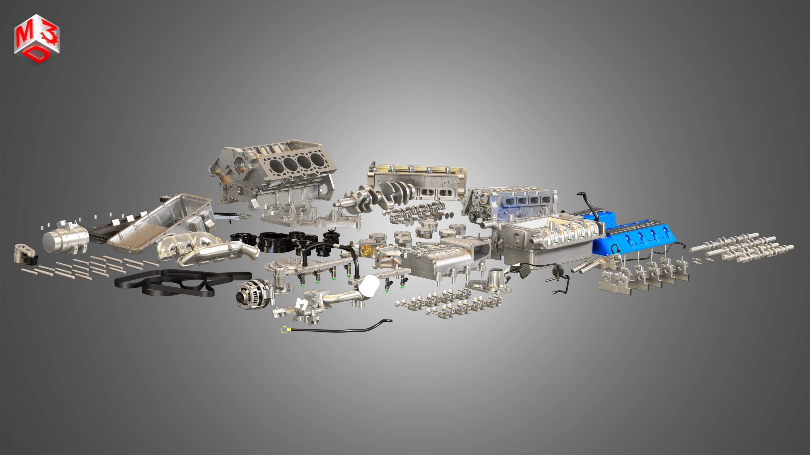 V8 and V6 Full Internal Parts - Disassembled Full Engines - 3D Model by ...