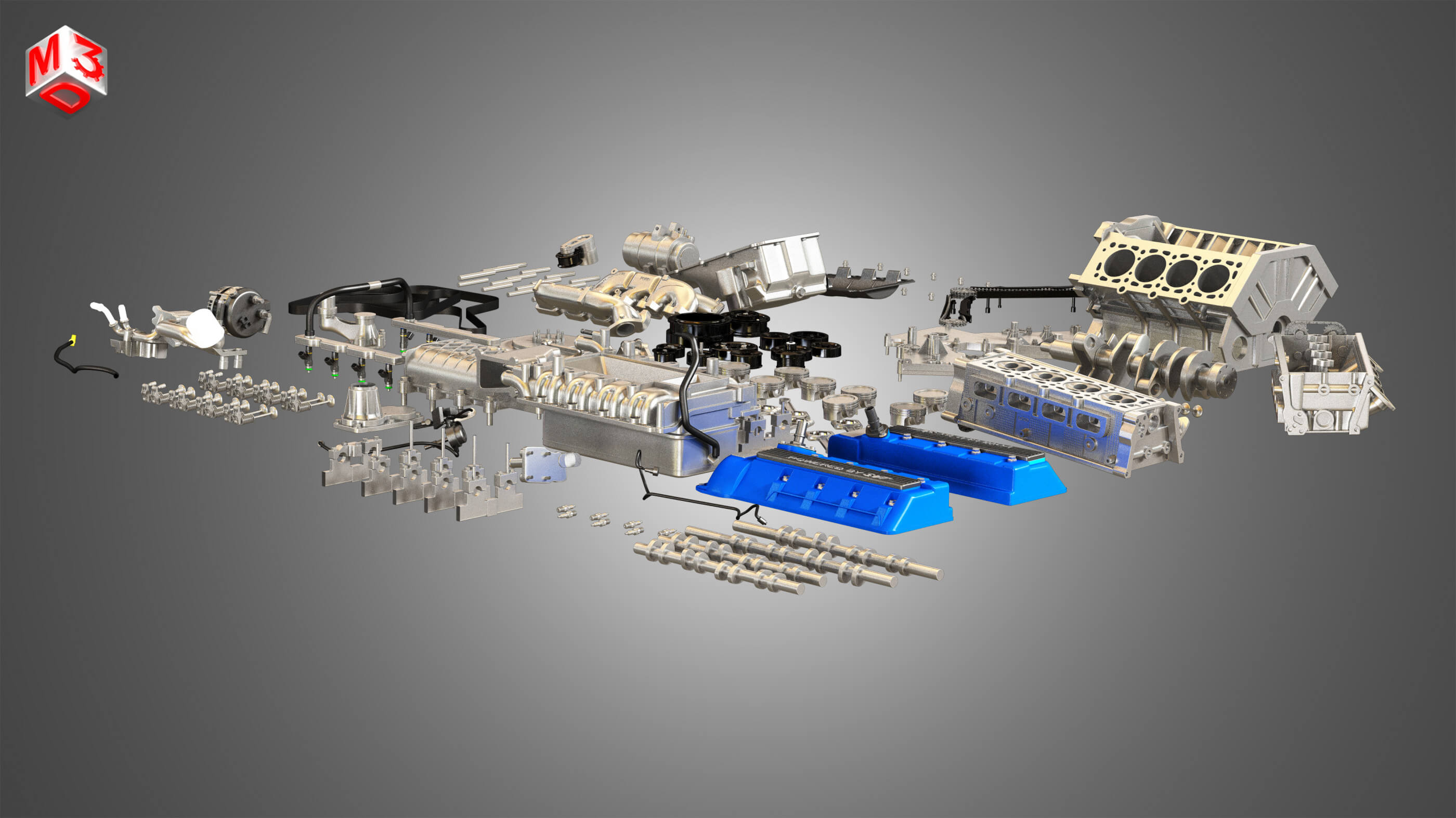 GT500 Engine - Distributed on The Ground 3D Model by Markos3d