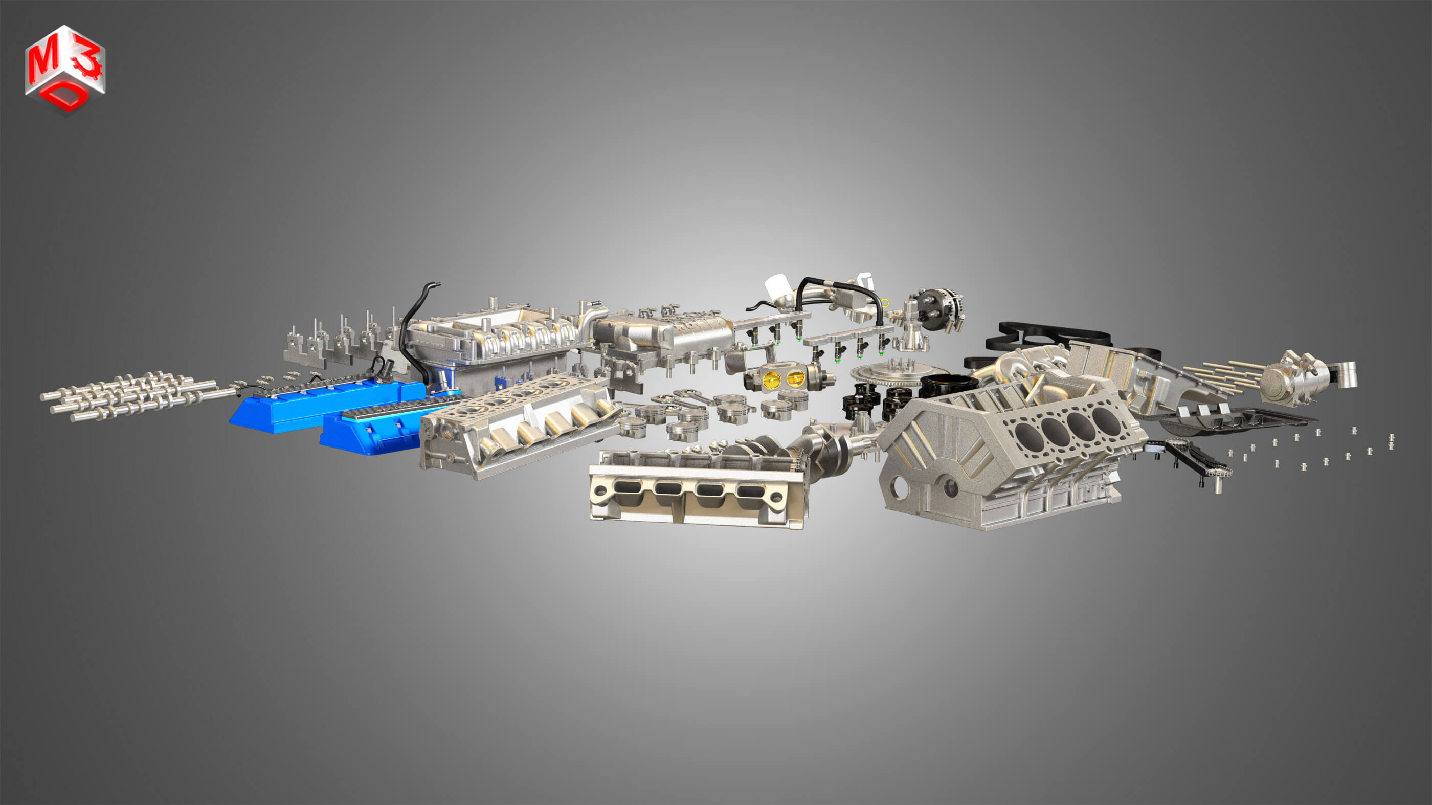 GT500 Engine - Distributed on The Ground 3D Model by Markos3d