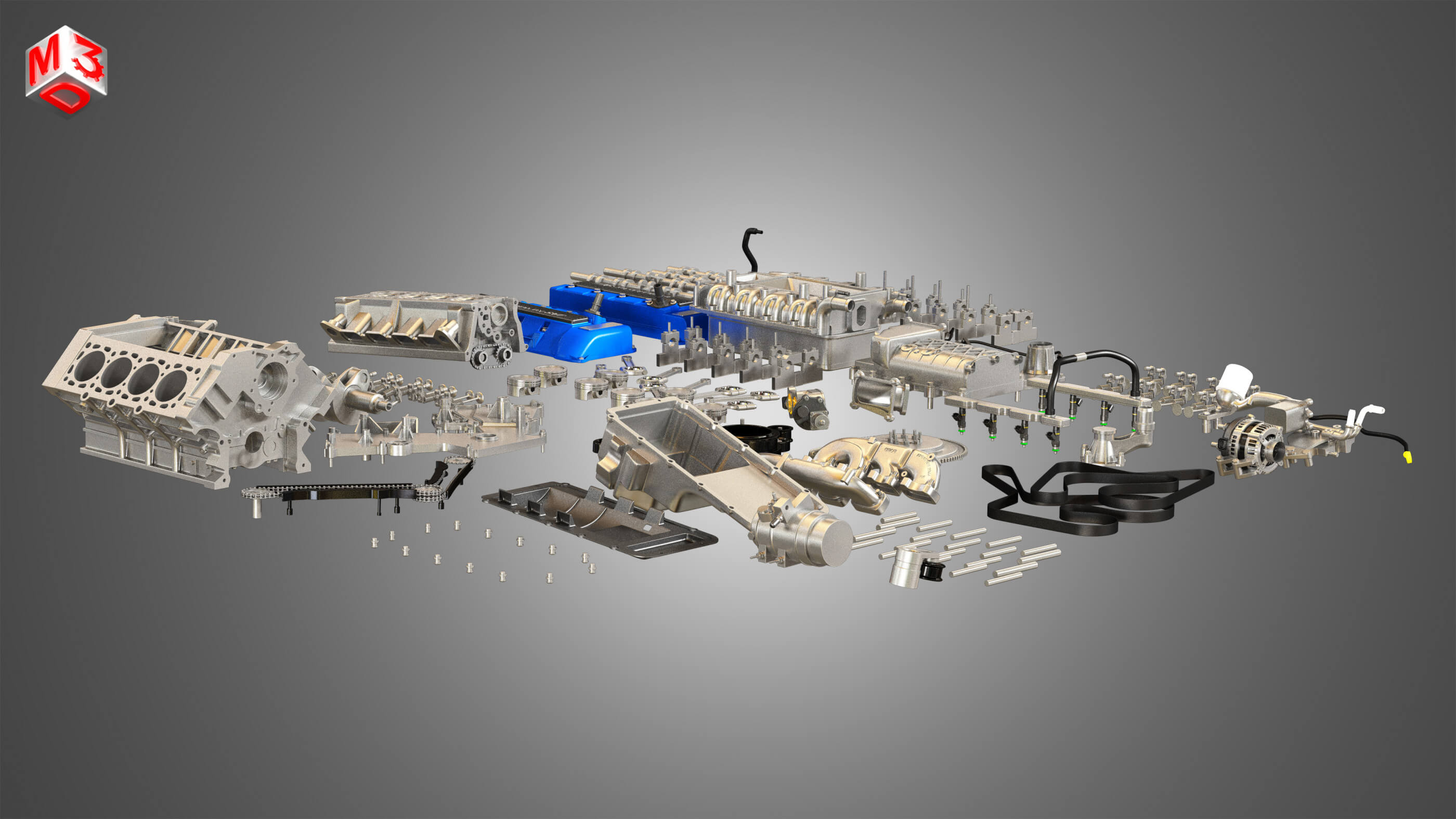 GT500 Engine - Distributed on The Ground 3D Model by Markos3d