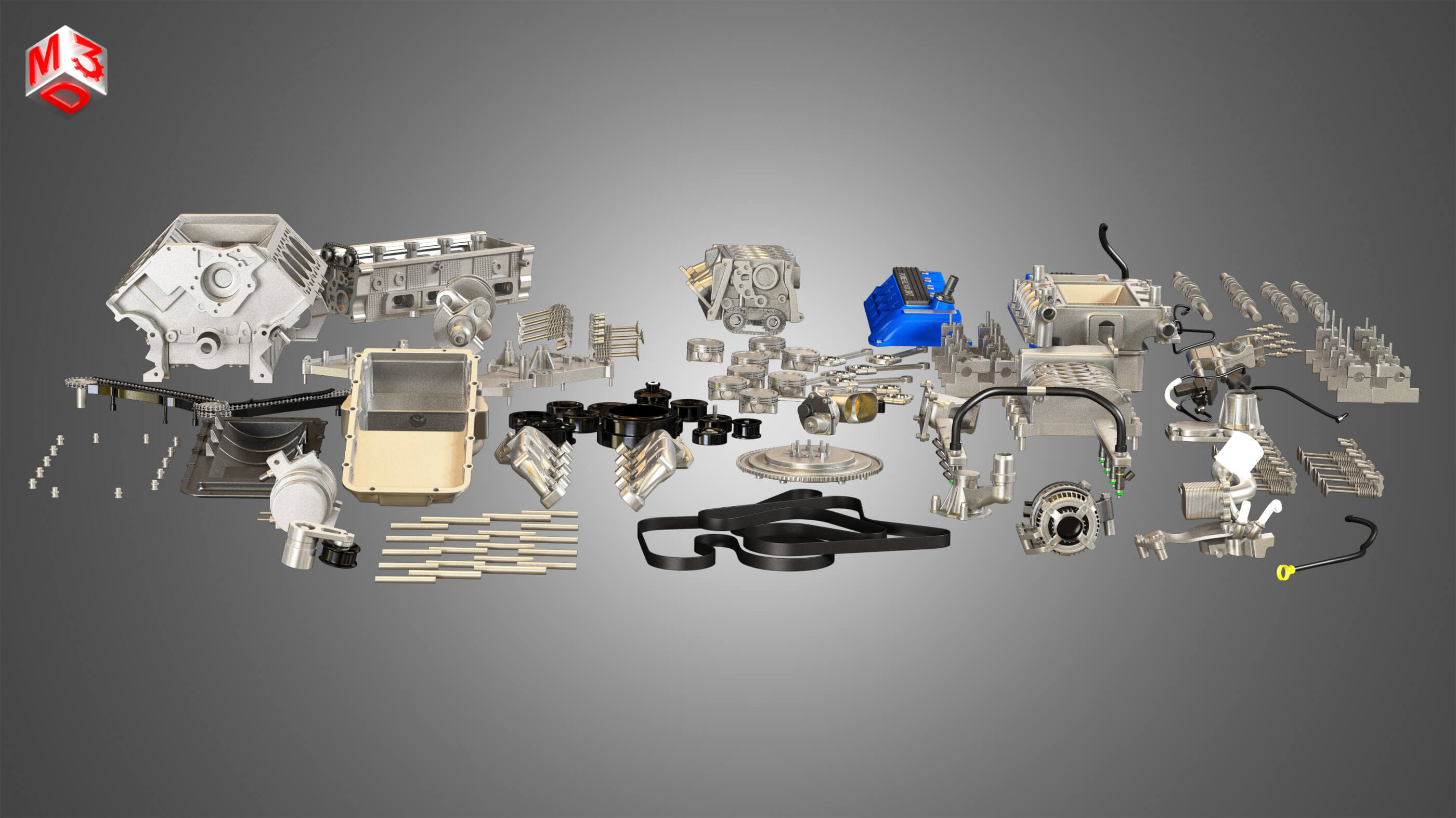 GT500 Engine - Distributed on The Ground 3D Model by Markos3d