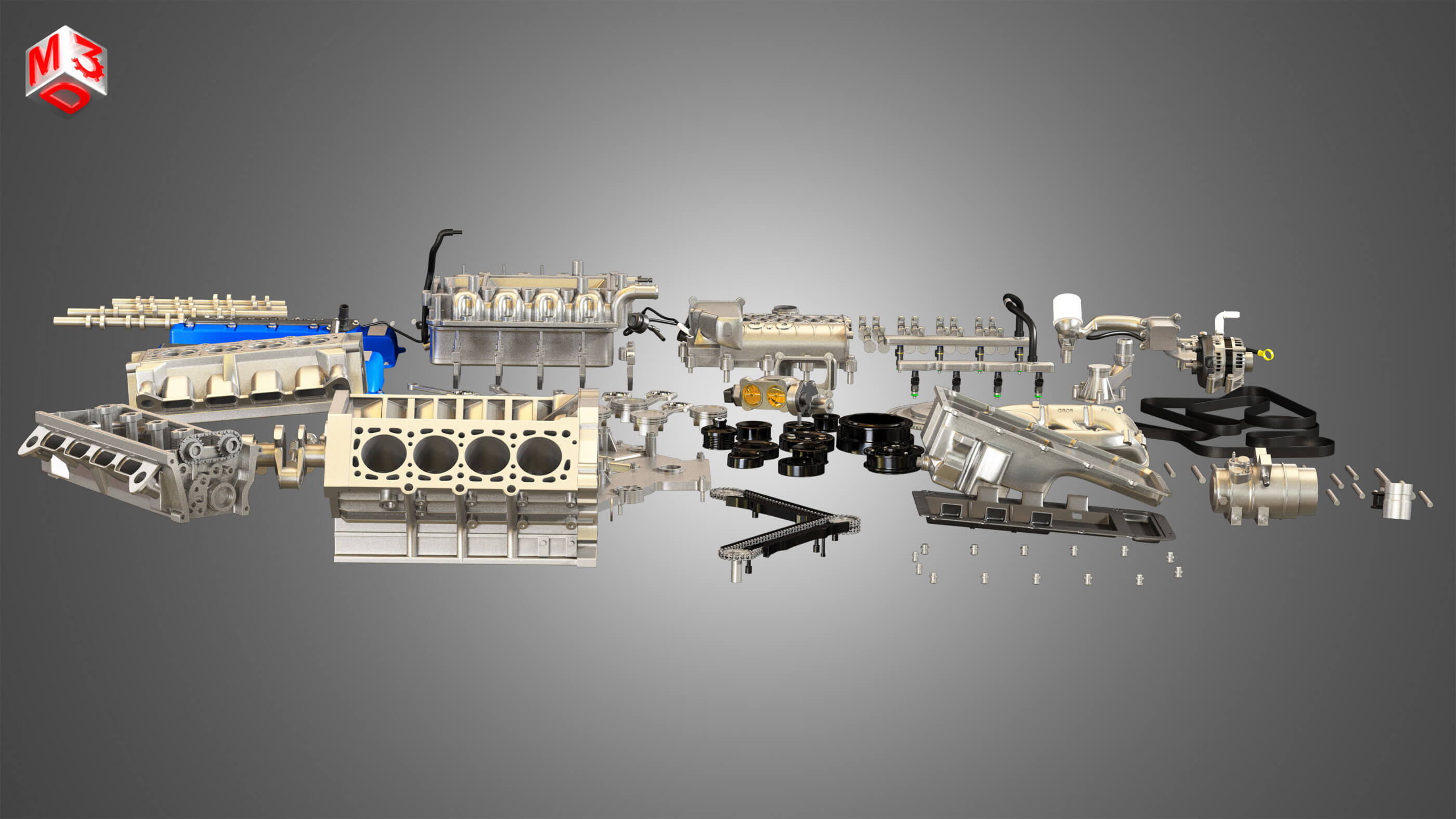 GT500 Engine - Distributed on The Ground 3D Model by Markos3d