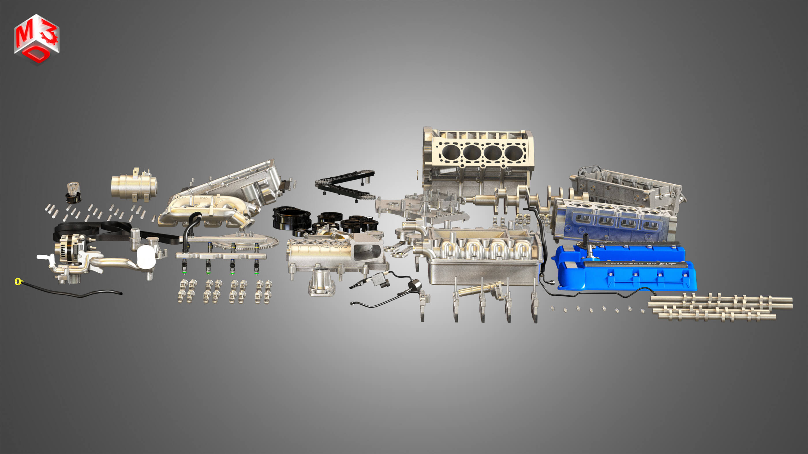 GT500 Engine - Distributed on The Ground 3D Model by Markos3d