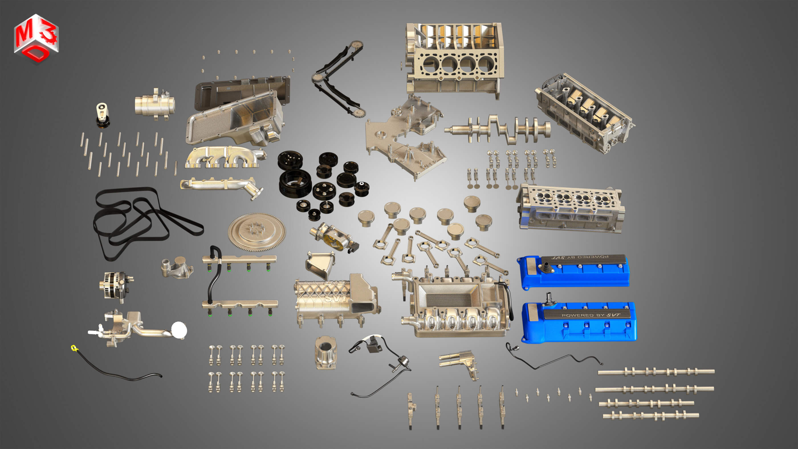 GT500 Engine - Distributed on The Ground 3D Model by Markos3d