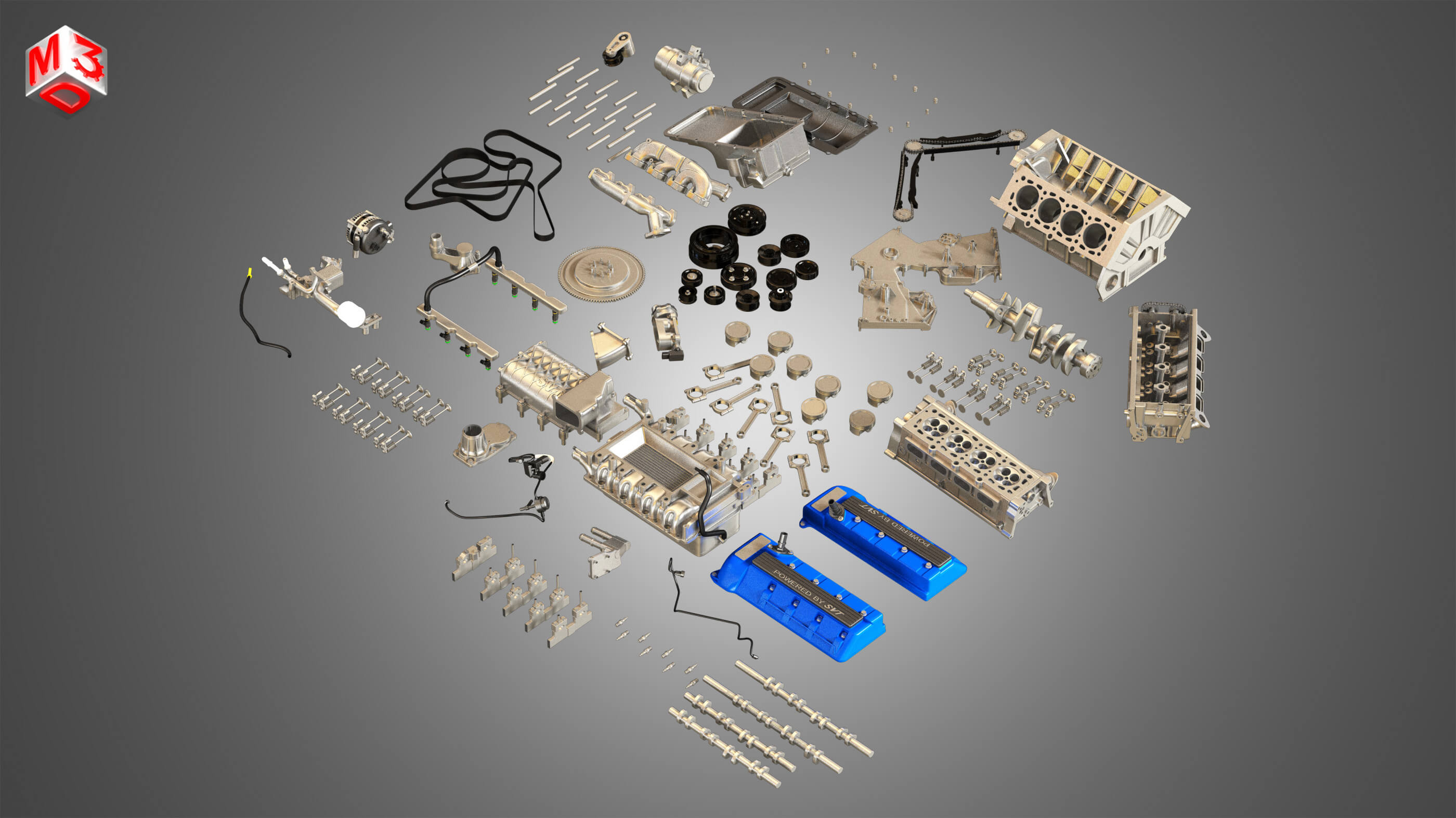 GT500 Engine - Distributed on The Ground 3D Model by Markos3d