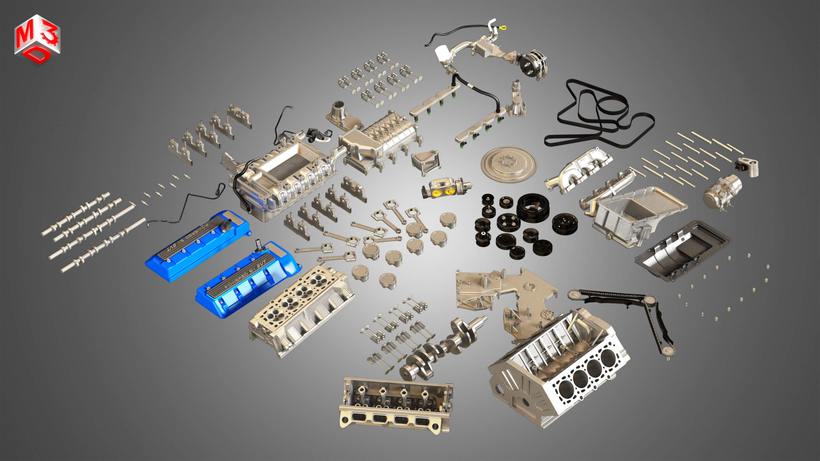 GT500 Engine - Distributed on The Ground 3D Model by Markos3d