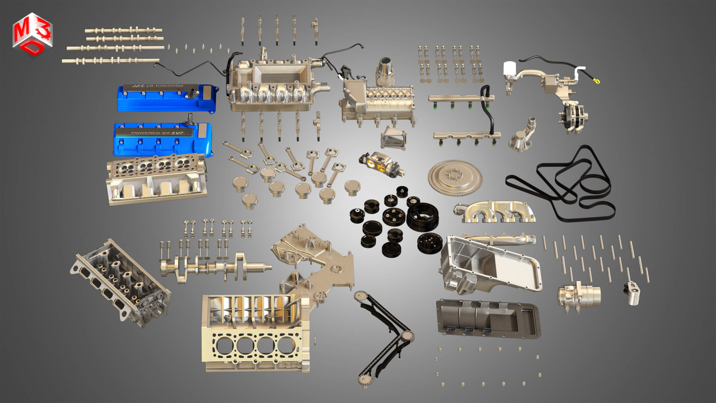 GT500 Engine - Distributed on The Ground 3D Model by Markos3d
