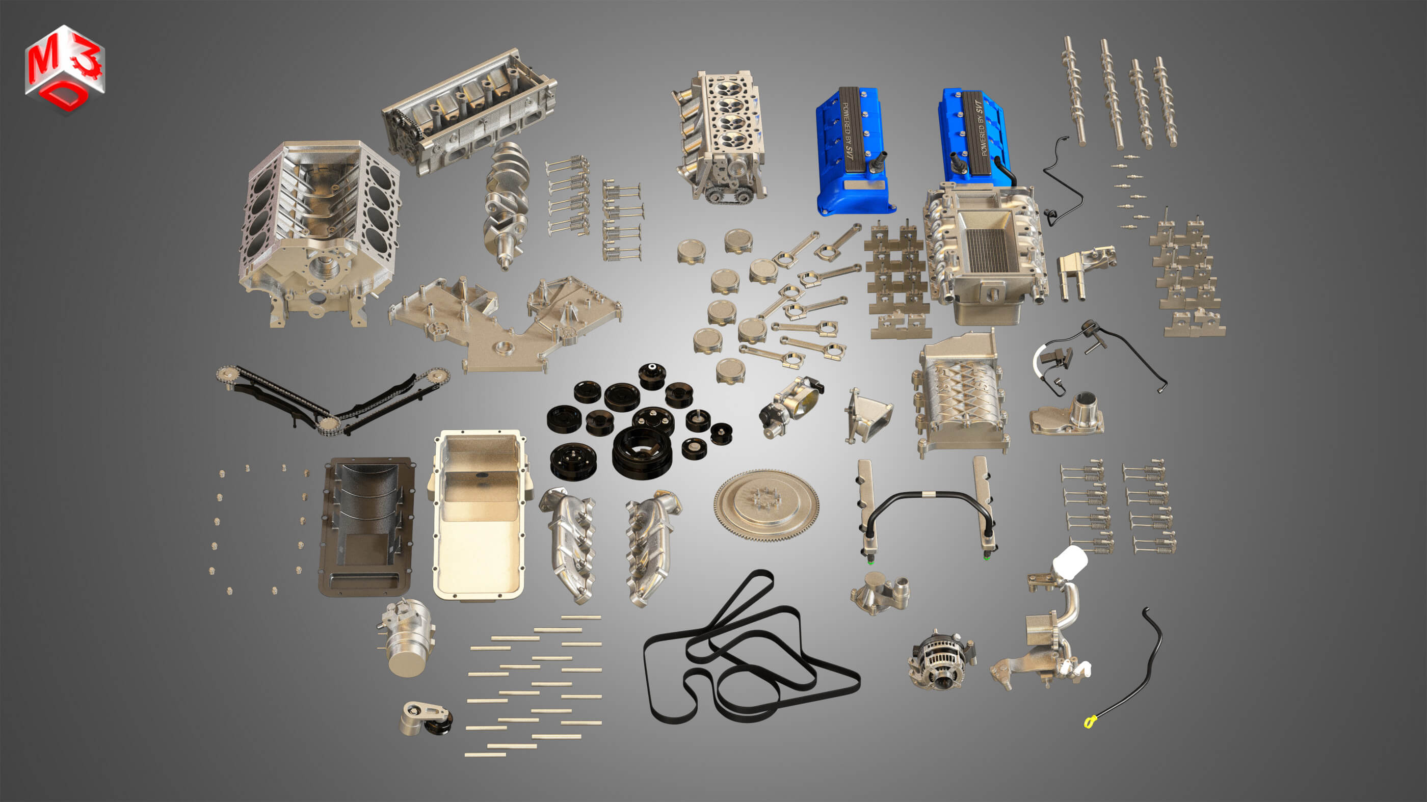 GT500 Engine - Distributed on The Ground 3D Model by Markos3d