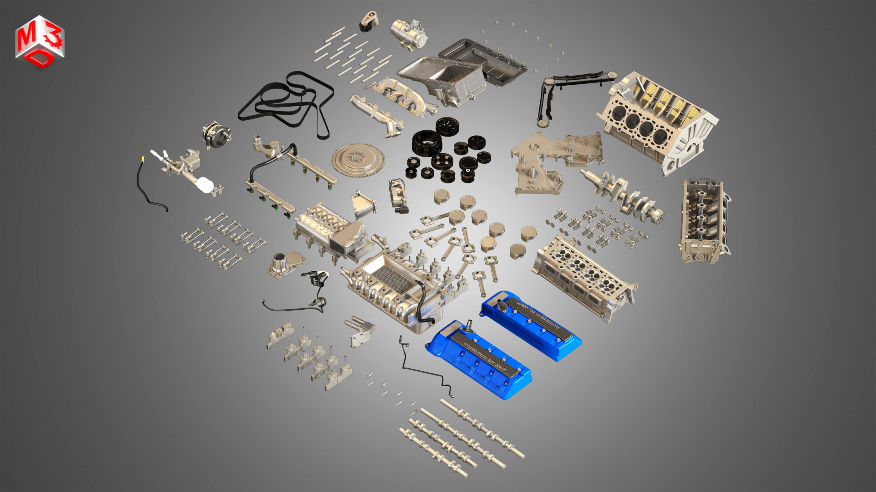 GT500 Engine - Distributed on The Ground 3D Model by Markos3d