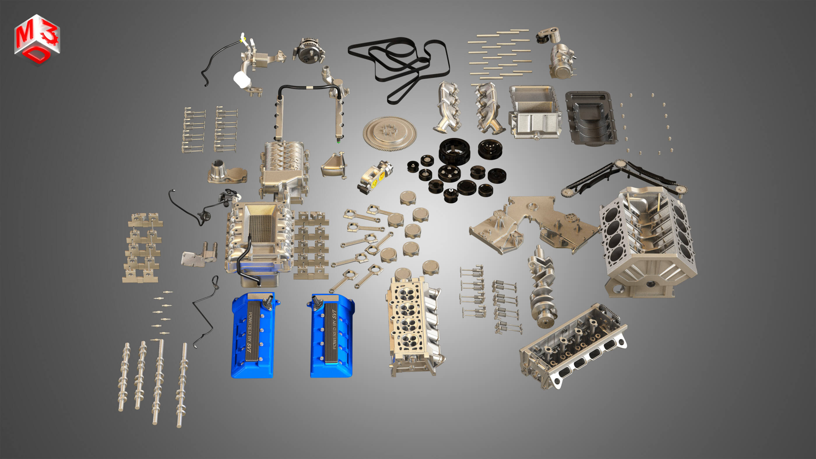 GT500 Engine - Distributed on The Ground 3D Model by Markos3d