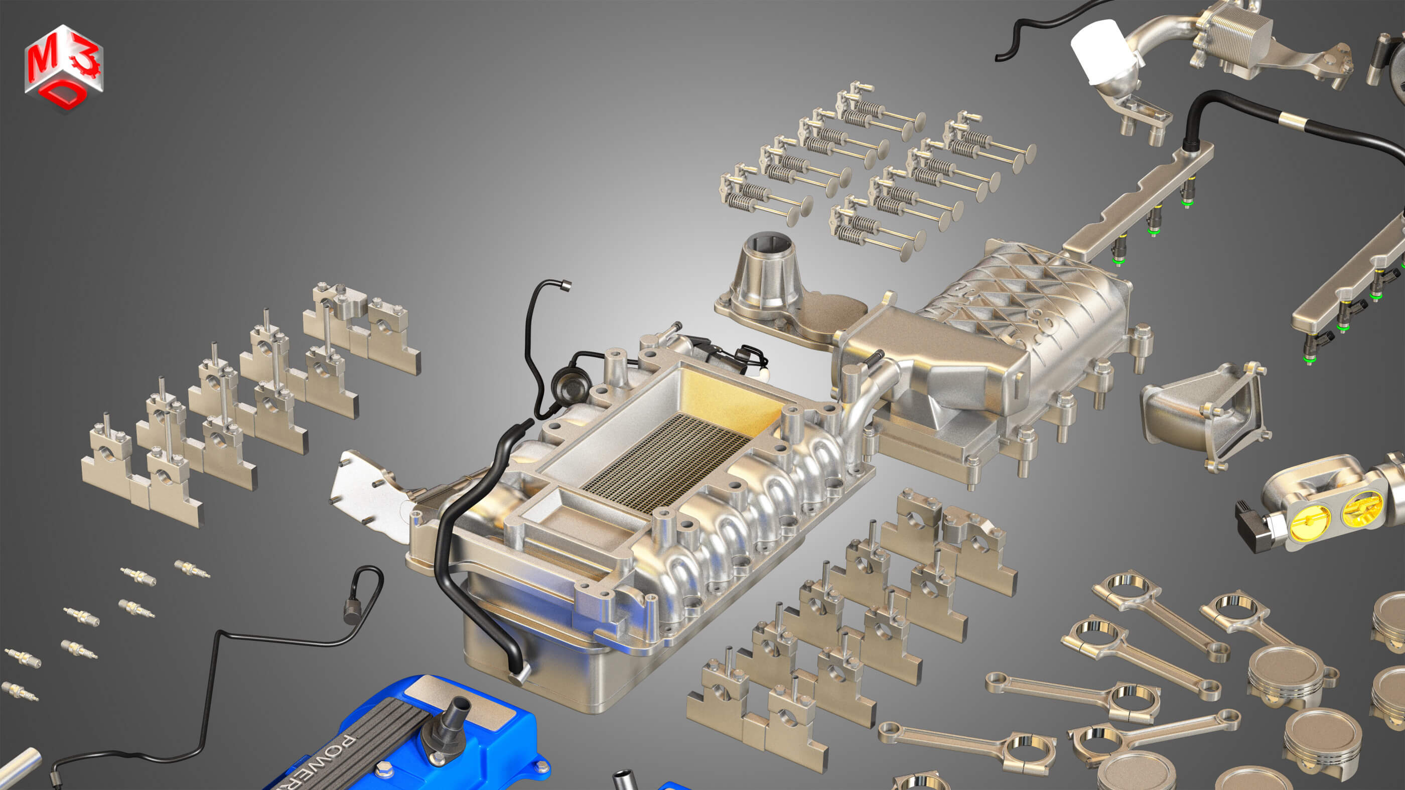 GT500 Engine - Distributed on The Ground 3D Model by Markos3d