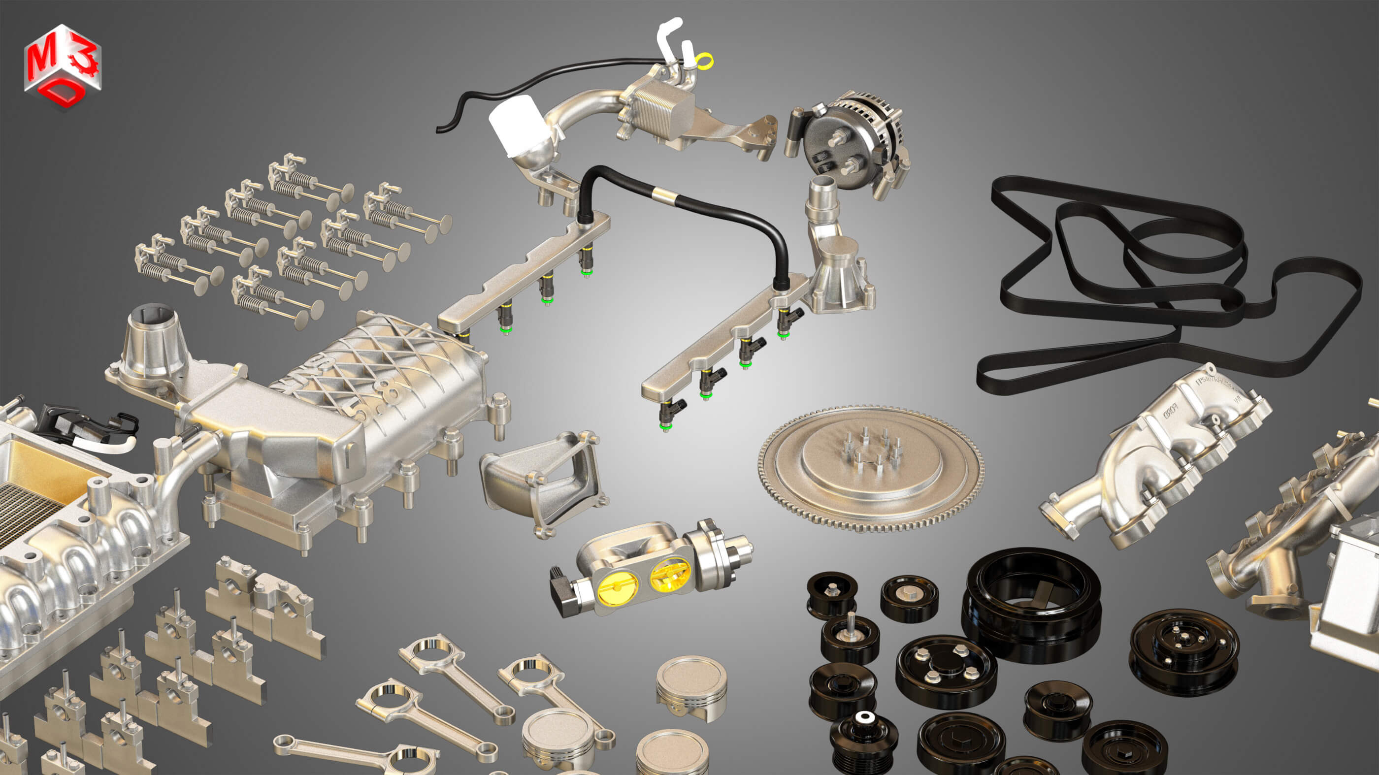 GT500 Engine - Distributed on The Ground 3D Model by Markos3d